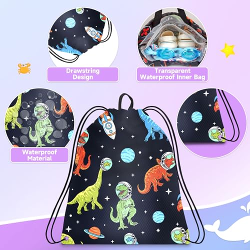 RLGPBON Dinosaur Drawstring Backpack for Kids Girls and Boy,Boys Drawstring Bag,Sports Gym Bag for Boys, Kids Waterproof Swimming Bag Beach Sackpack