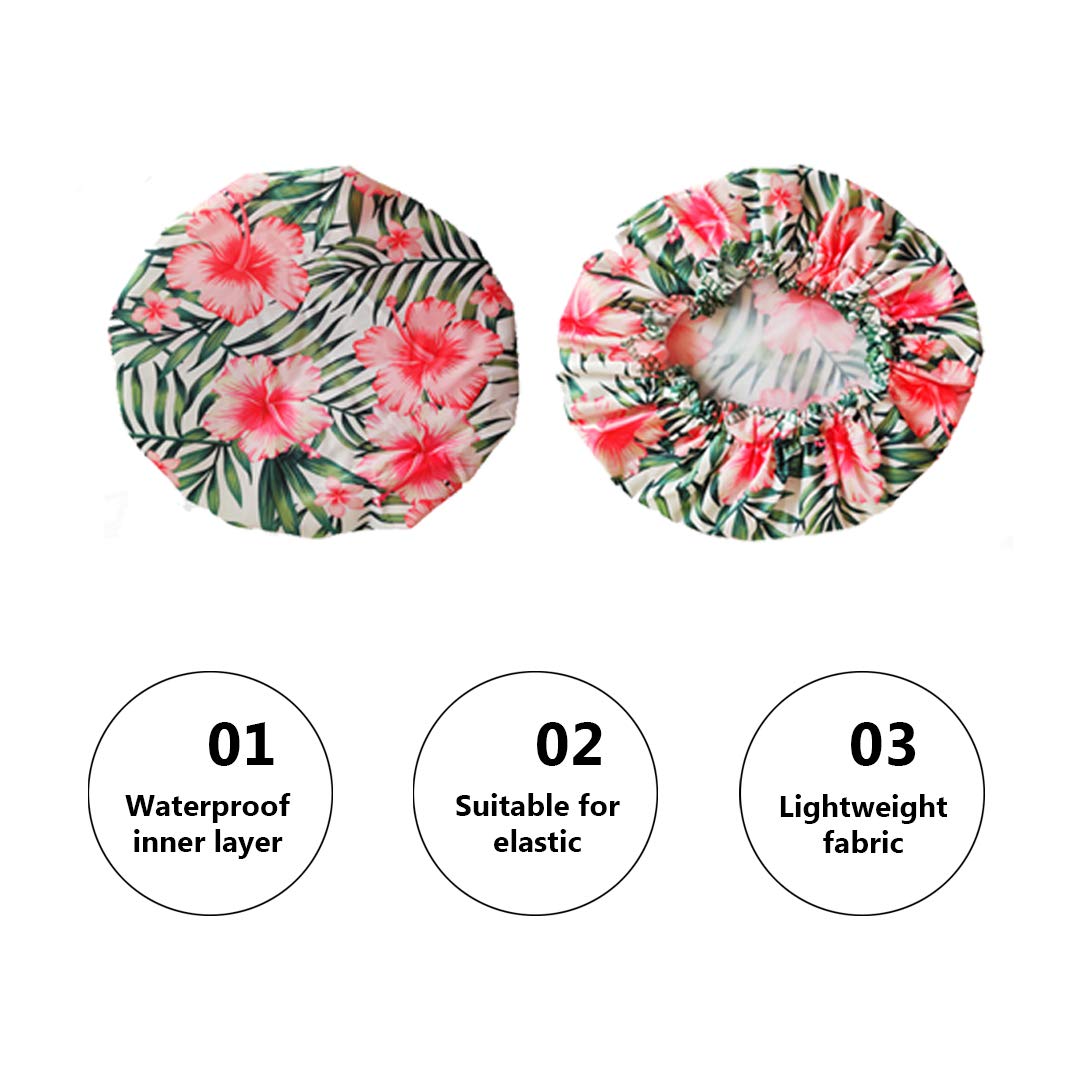 Shower Cap 3 PACK, Double Layers Bath Cap with Adjustable Elastic Band, Stylish Shower Cap for Women Long Thick Hair (Unicorn,Floral,Lemon)