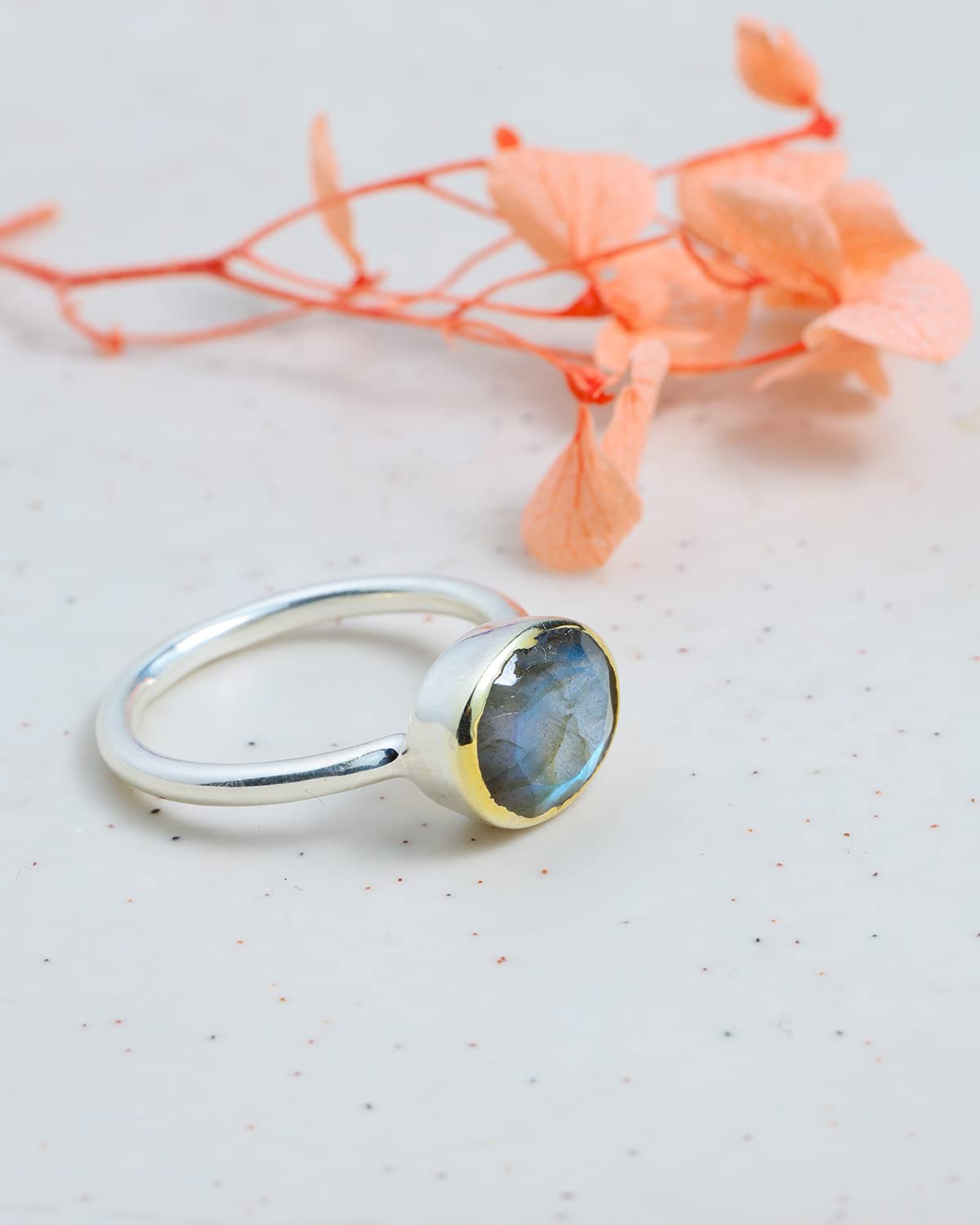 YoTreasure Labradorite Solitaire Ring 14K Gold Plated Over 925 Silver Jewelry (10)