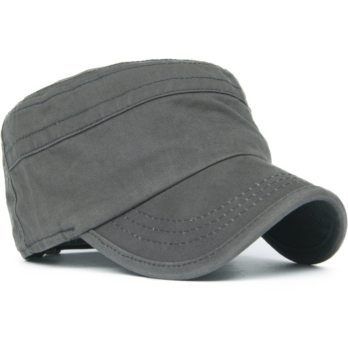 Rayna Fashion Men Women Vintage Distressed Washed Cotton Twill Cadet Army Cap Adjustable Military Hat Flat Top Baseball Cap Grey Gray
