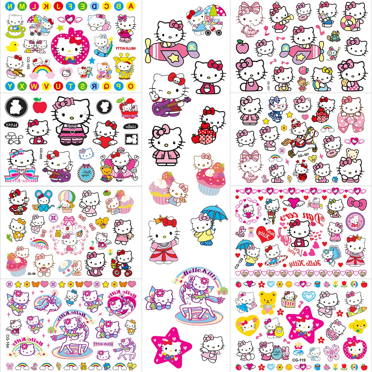 Waterproof Temporary Tattoos for Hello Kitty,Pink Cat Birthday Party Supplies Kids Temporary Tattoo(8 Sheets-6.1inch X 4.3inch)