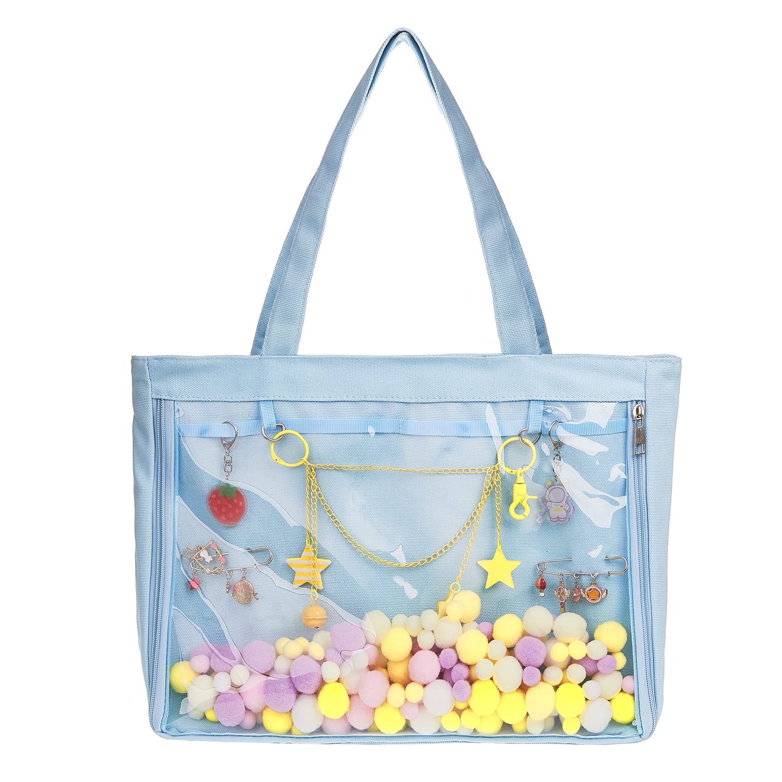 Women Ita Tote Purse Handbags Cute Clear Hobo Shoulder Bag Large Capacity for Pins Display Cosplay (LightBlue)