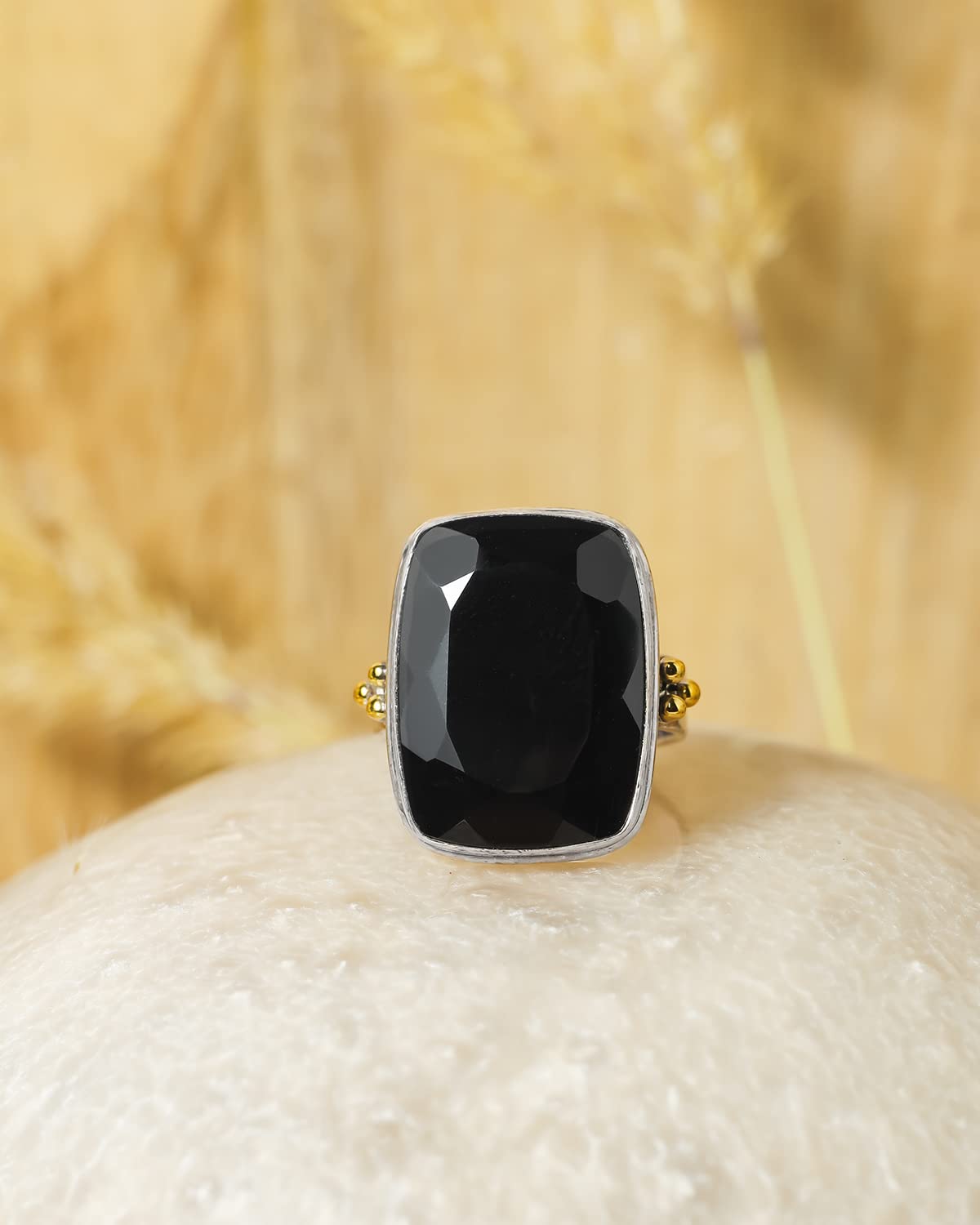 YoTreasure Labradorite Statement Ring Solid 925 Sterling Silver with Brass Accents