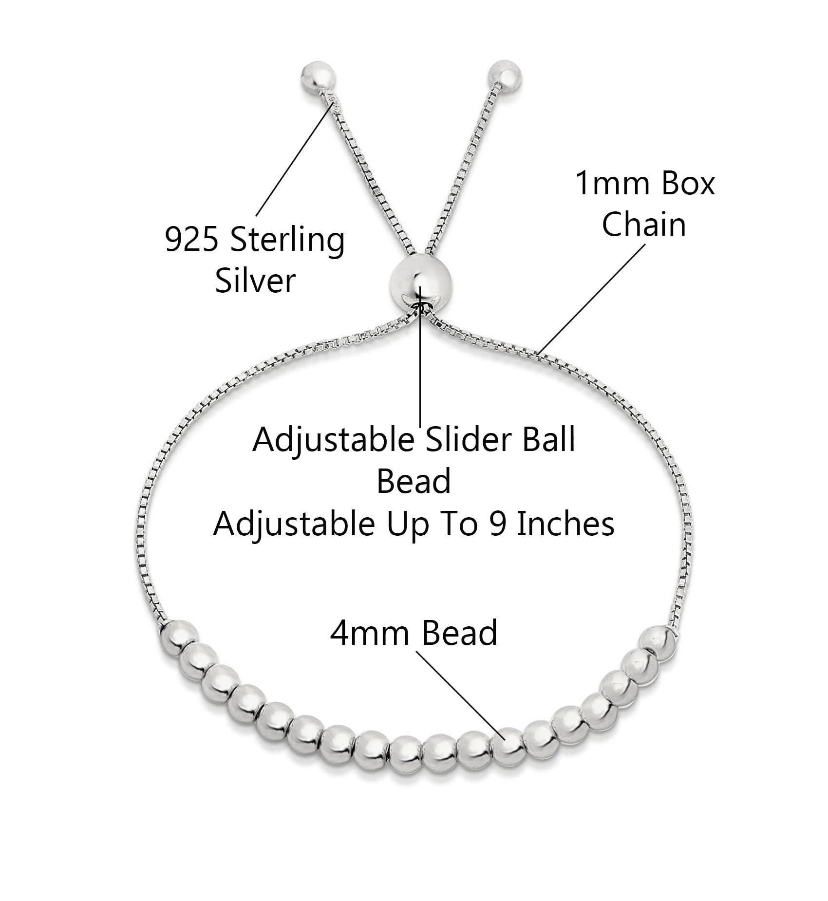 Savlano 925 Sterling Silver 14K Gold Plated Italian Solid Adjustable Bolo Bead Ball Slider Bracelet Comes With Gift Box for Women - Made in Italy (White)