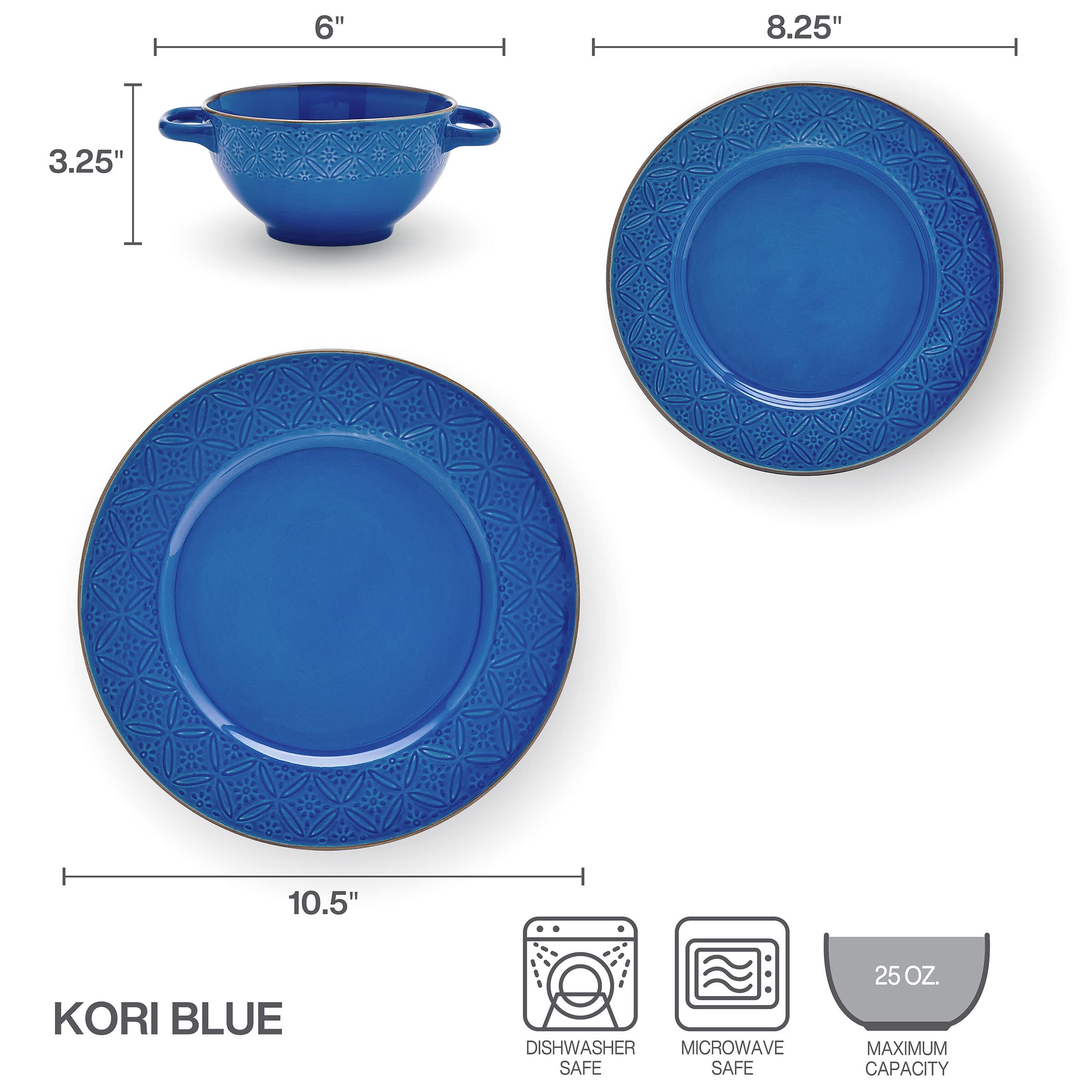 Pfaltzgraff Kori 12 Piece Dinnerware Set, Service for 4, Blue