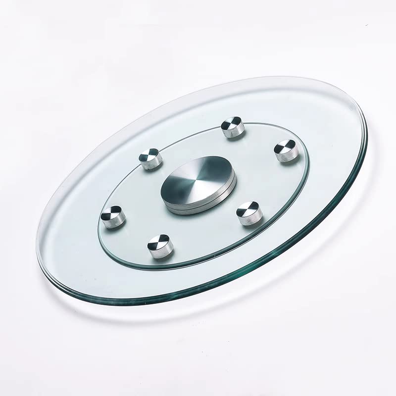 Tempered Glass Lazy Susan Turntable Dining Table Transparent Round Turntable Tabletop Rotating Serving Tray with Swivel Assist System Round, Silent/Smooth/Not Easy to Dump (19.7in/50cm)