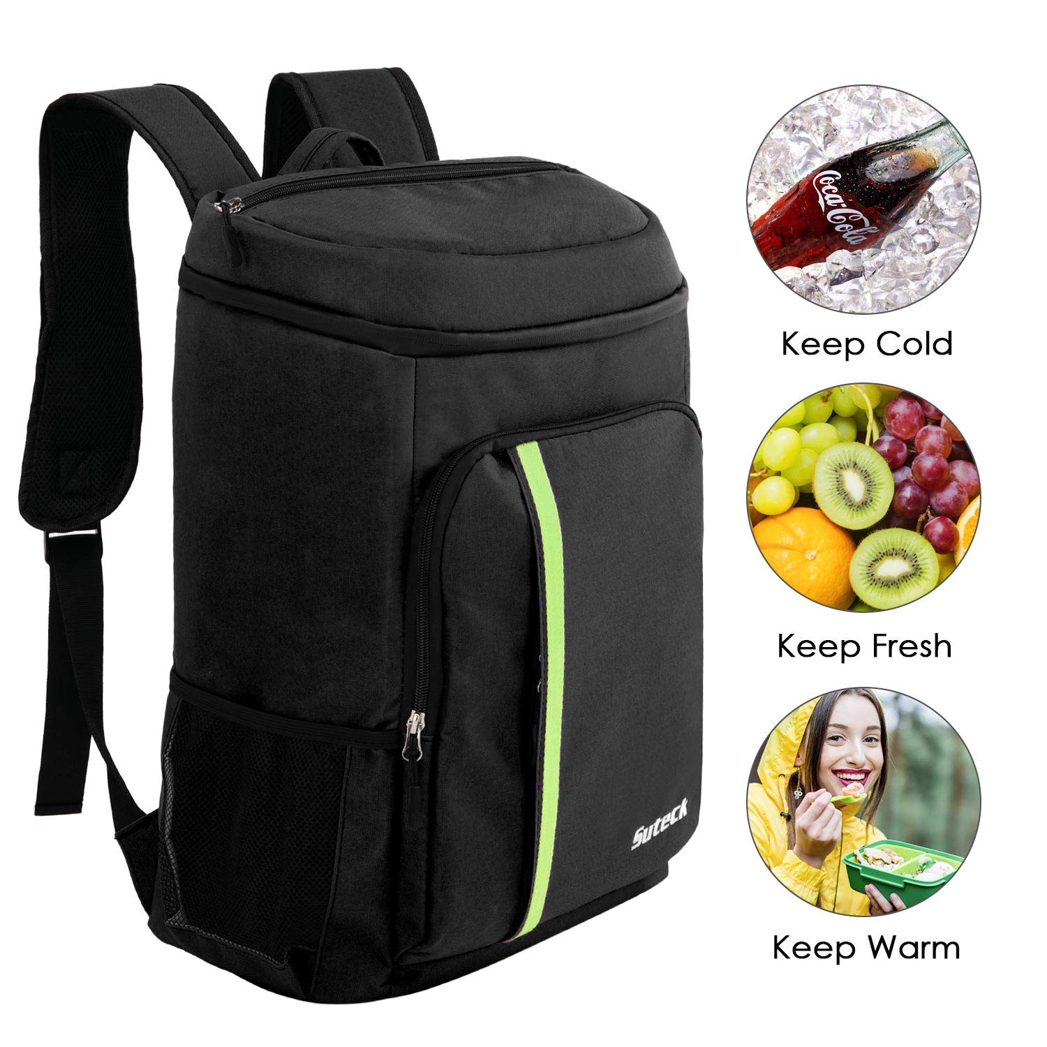Suteck 40 Cans Insulated Cooler Backpack, Leakproof Lightweight Soft Cooler Bag Backpack 34L Large Capacity for Men Women to Lunch Picnic Hiking Camping Beach Park Day Trips (Black)
