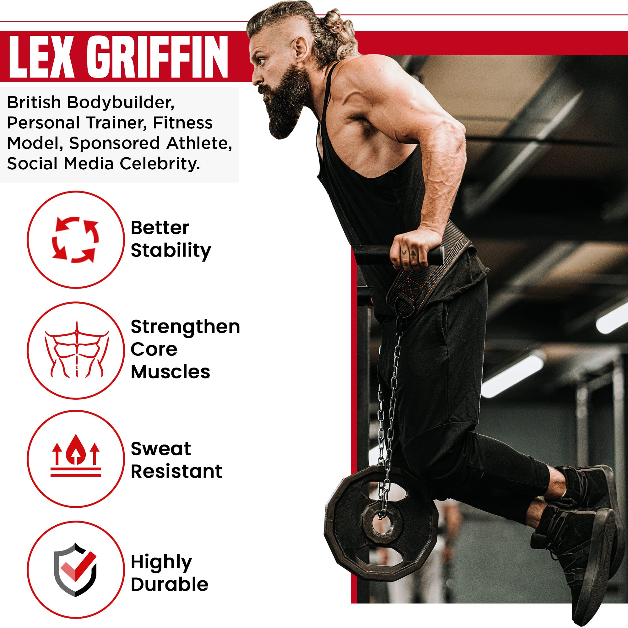 RDX Dip Belt for Weight Lifting, Heavy Duty 36 Inch Adjustable Steel Chain, Dipping Belt Chin Pull Ups Gym Training Bodybuilding Powerlifting Fitness Workout, 6β Padded Neoprene Back Support Men Women