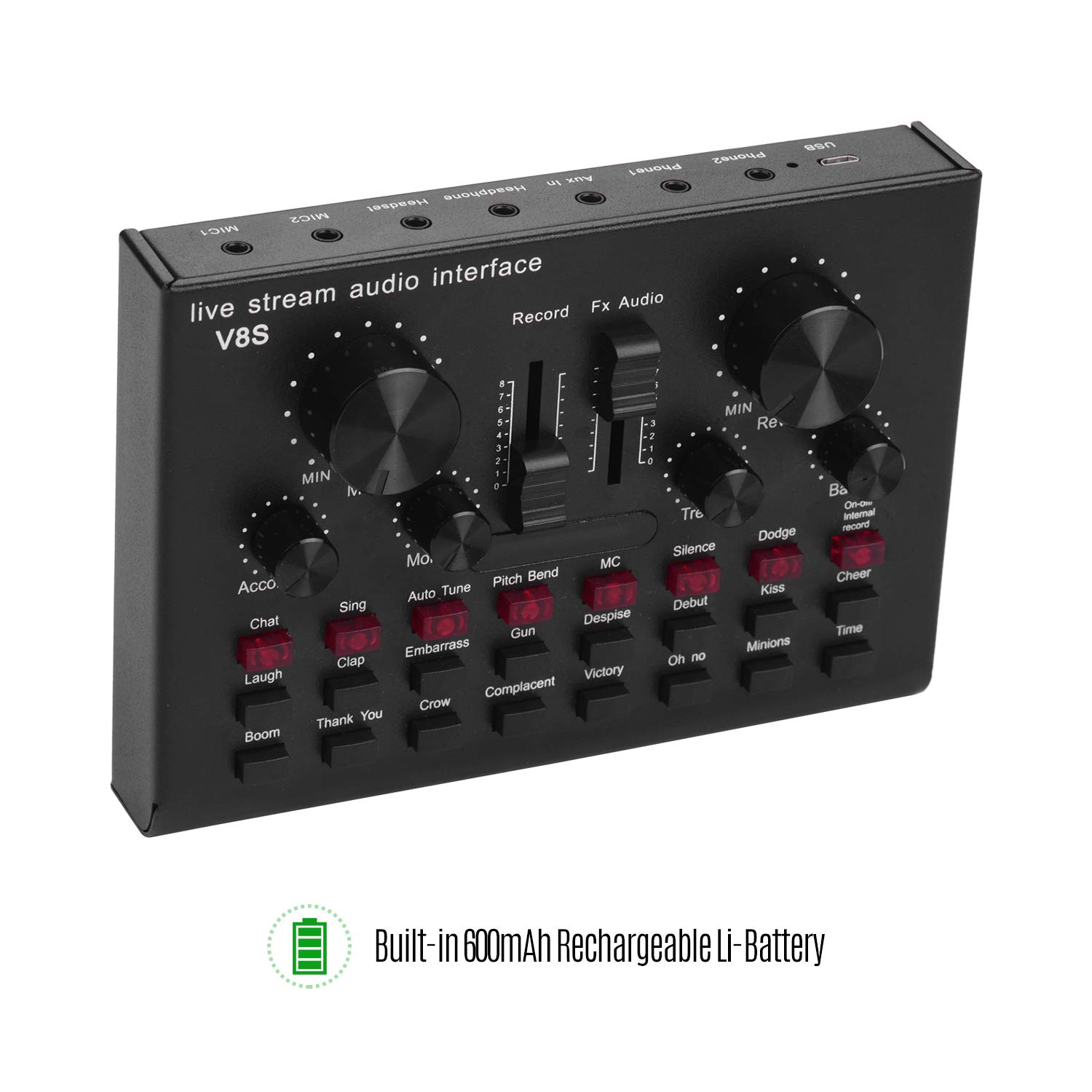 summina Live Streaming Sound Card, Multifunctional Live Sound Card, USB Bluetooth Audio Card, Audio Interface Mixer Voice Device DJ Karaoke Equipment with Adjustable Volume 16 Effects