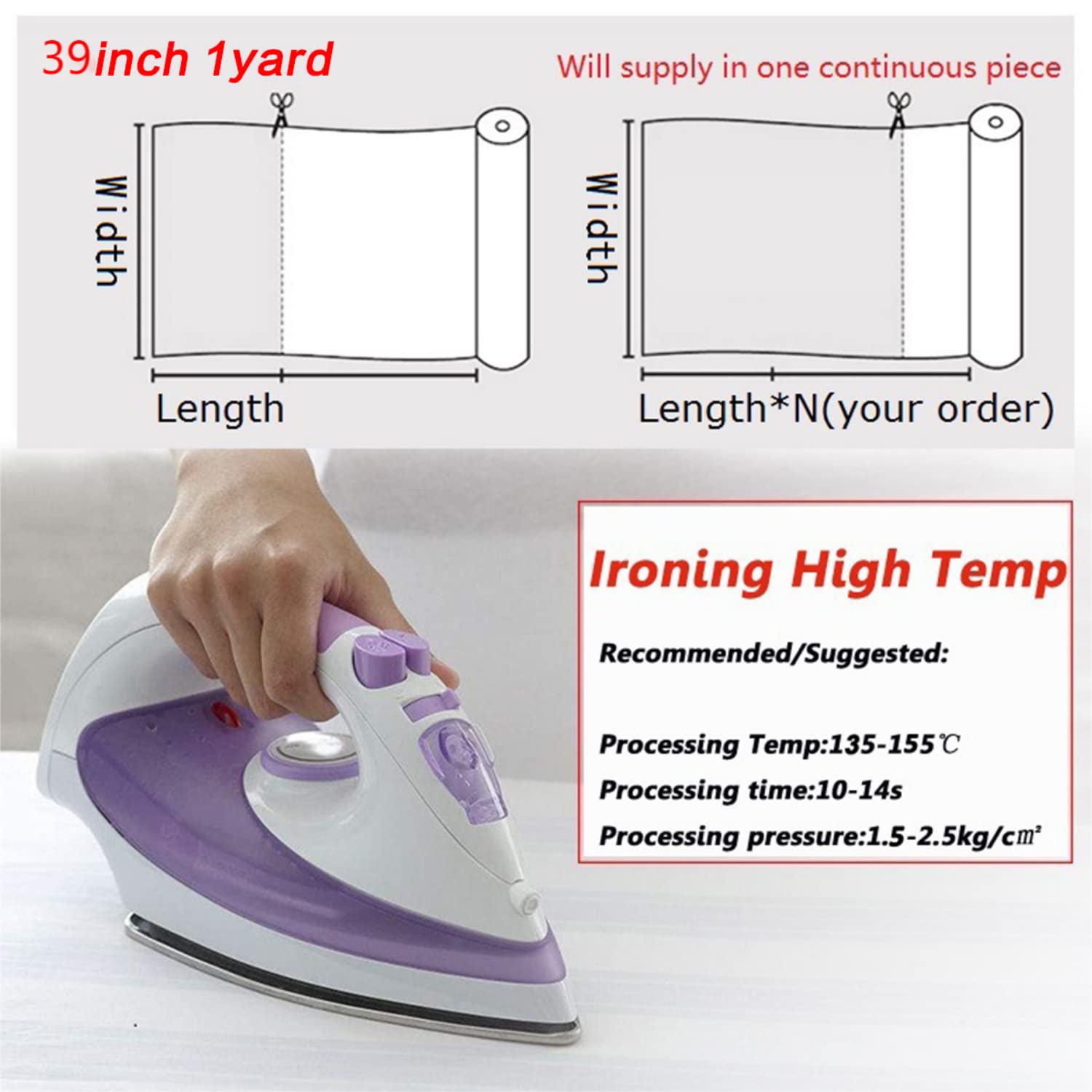 PLANTIONAL White Iron-On Non-Woven Fusible Interfacing: 39 x 72 inch Lightweight Non-Woven Interfacing Iron On Polyester Single-Sided Interfacing for DIY Crafts Supplies
