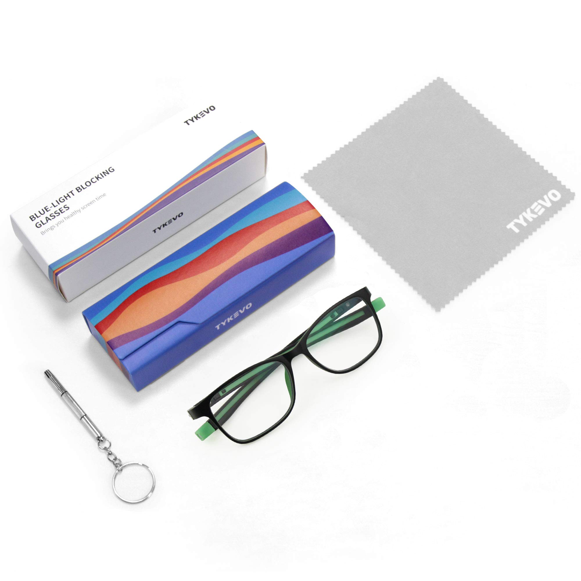 TYKEVO Kids Blue Light Blocking Glasses, Stretchable Silicone Eyeglasses Temples, Anti Eyestrain Computer Gaming Phone Glasses for Boys Girls Age 3-13 (Green)