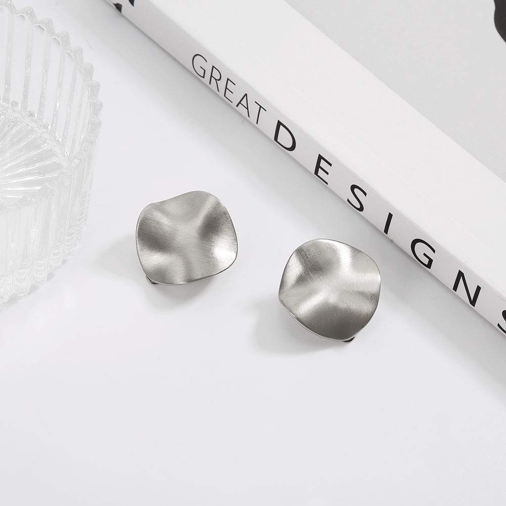 TONLUYAX Silver-Tone Clip on Earrings for Women Not Pierced Big Hammered Disc Clip Earrings