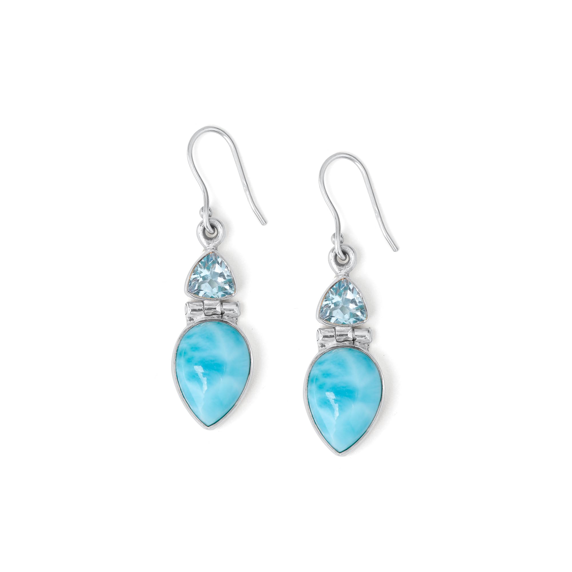 YoTreasure 1.61" Larimar Blue Topaz Solid 925 Sterling Silver Teardrop Dangle Earrings Jewelry