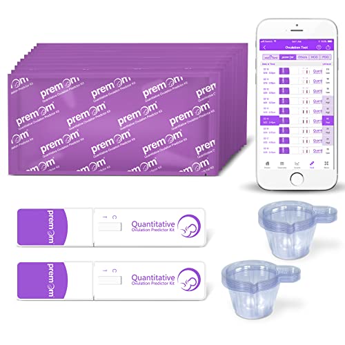 Premom Quantitative Ovulation Test Dip Card, Ovulation Predictor Kit with Digital Ovulation Reader APP, Numerical Ovulation Tests, 10 Free Urine Cups Included,10 LH Tests