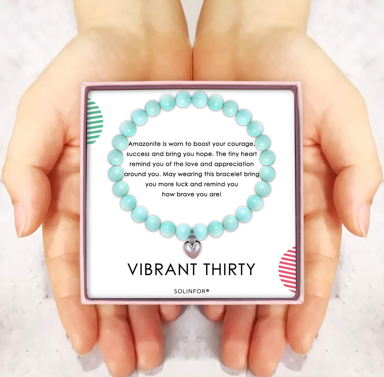 SOLINFOR 30th Birthday Gifts for Women - Amazonite Beads Bracelet - 30 Years Old Jewelry Gift Idea for Her