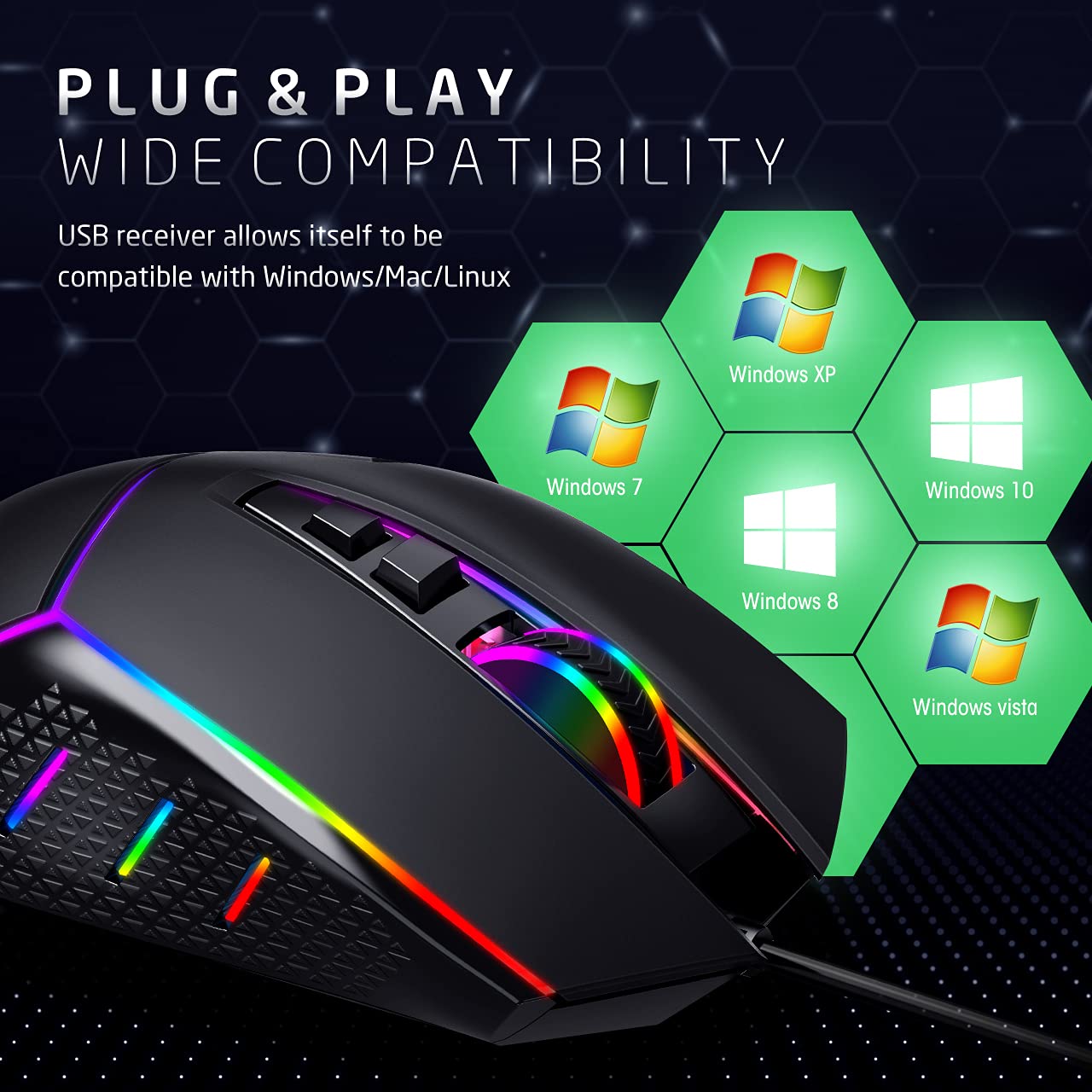 RGB Gaming Mouse Wired, 8000 DPI - 1000Hz Polling Rate - 8 Programmable Buttons - Mechanical Switches - Fire Button - 5 Adjustable DPI, Ergonomic USB Computer Gaming Mouse for Laptop PC Mac Work