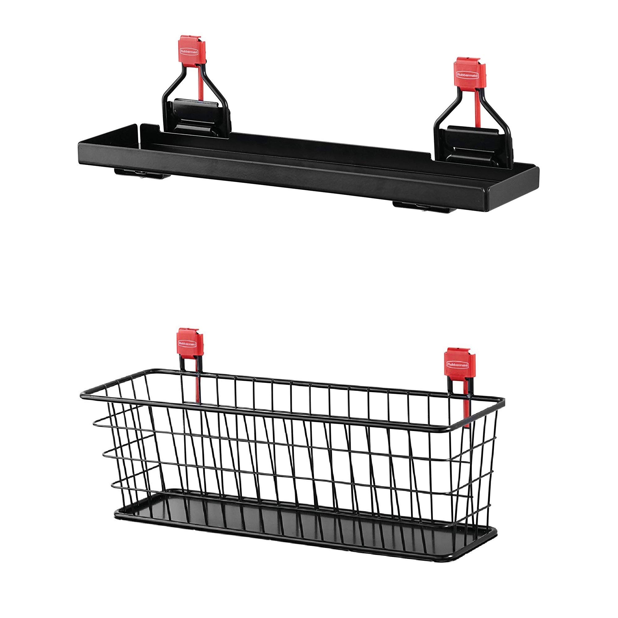 Rubbermaid Outdoor Metal Backyard Storage Accessories Shelf, Black Wall-Mounted Storage Wire Basket Tool Organizer