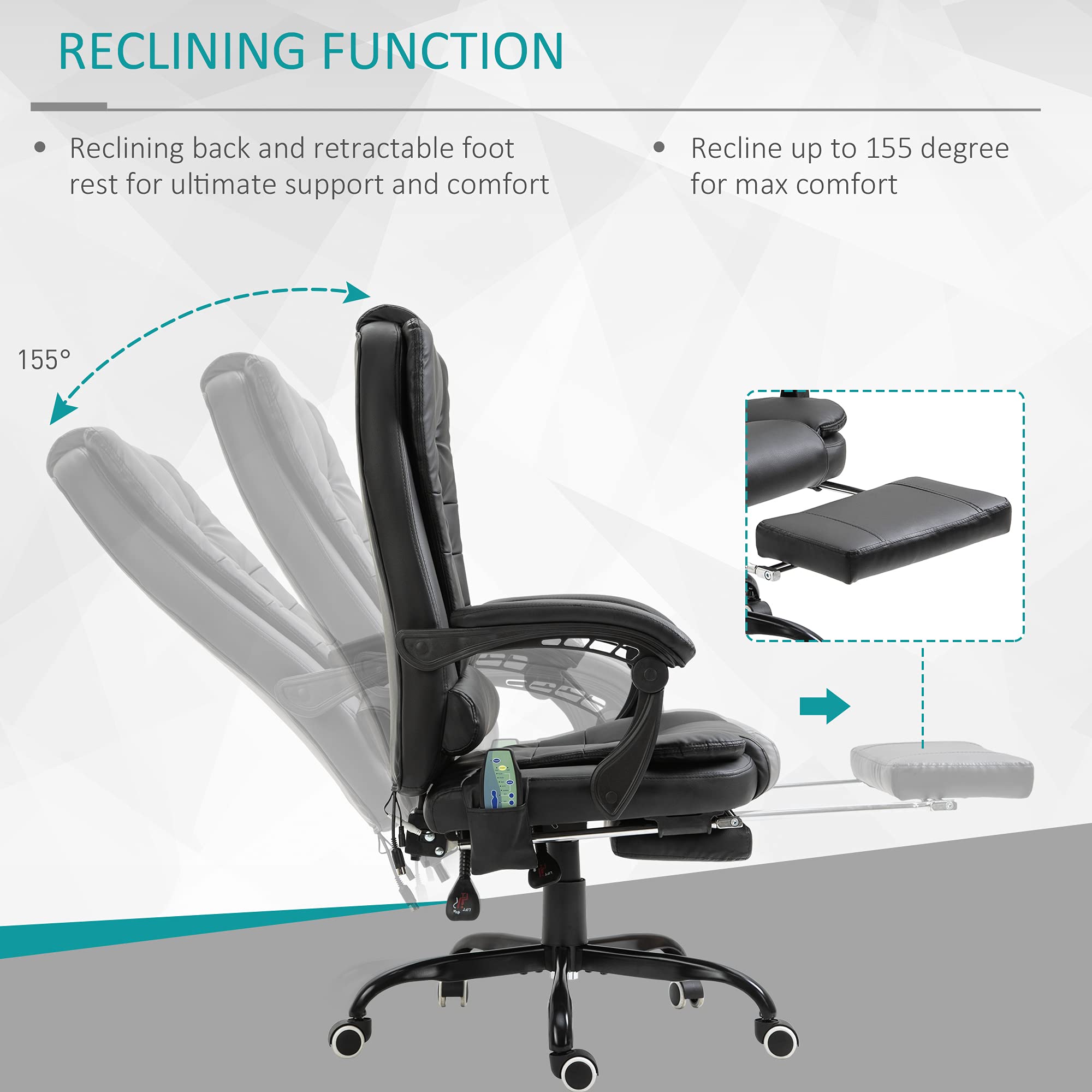 Vinsetto 7-Point Vibrating Massage Office Chair, High Back Executive Recliner with Lumbar Support, Footrest, Reclining Back, Adjustable Height, Black