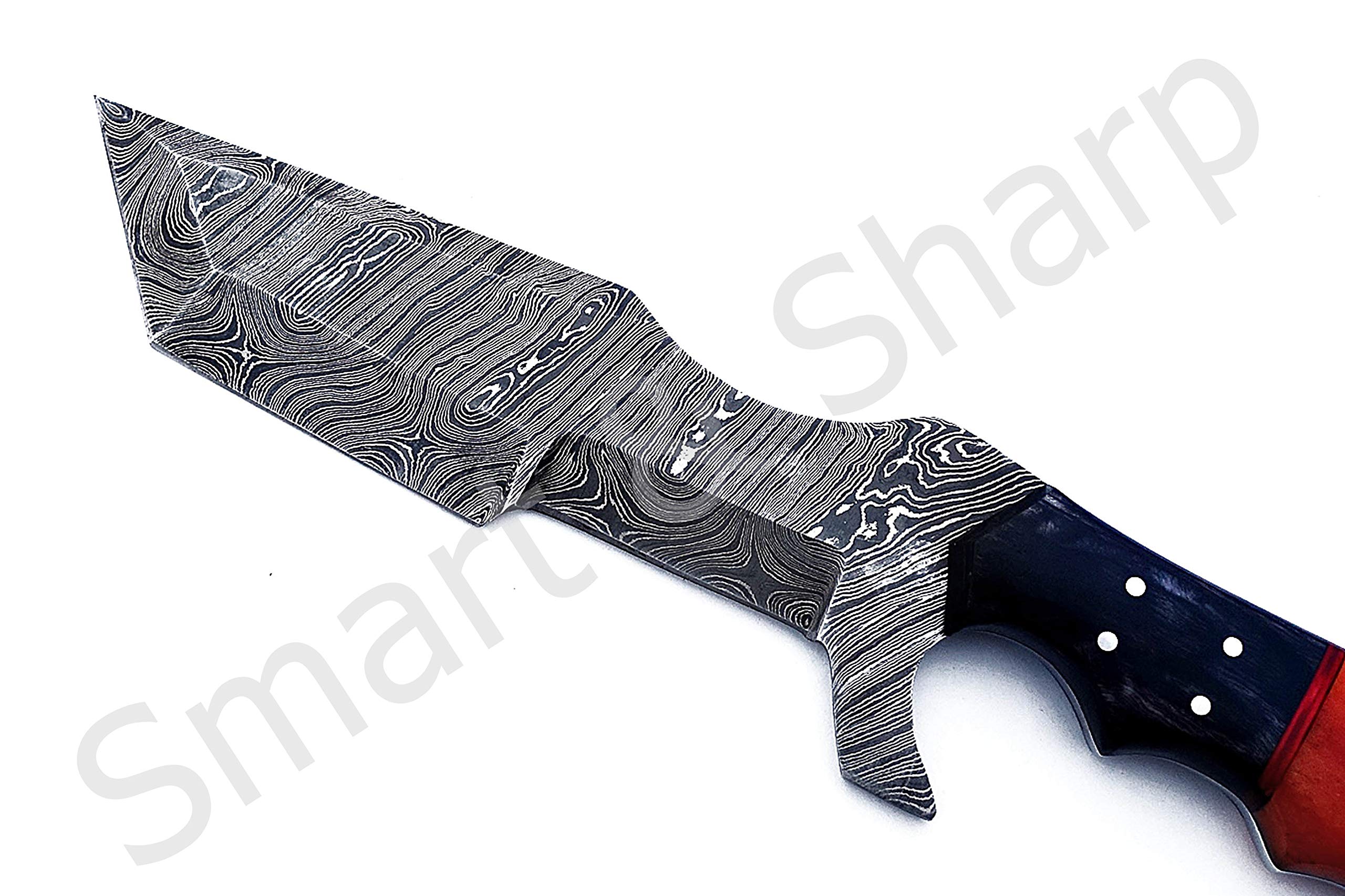 Smart & Sharp Custom Handmade Damascus Steel Hunting Knife/Bowie Knife AA-17129 (Colored Bone and Black Wood)