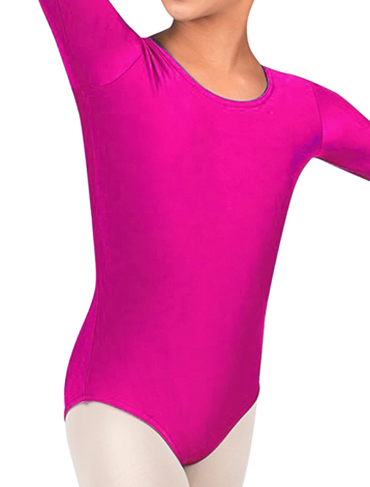 Re Tech UK Kids Childrens Girls Leotard Long Sleeve Dance Ballet Gymnastics Basic Stretch (Hot Pink, 7-8)