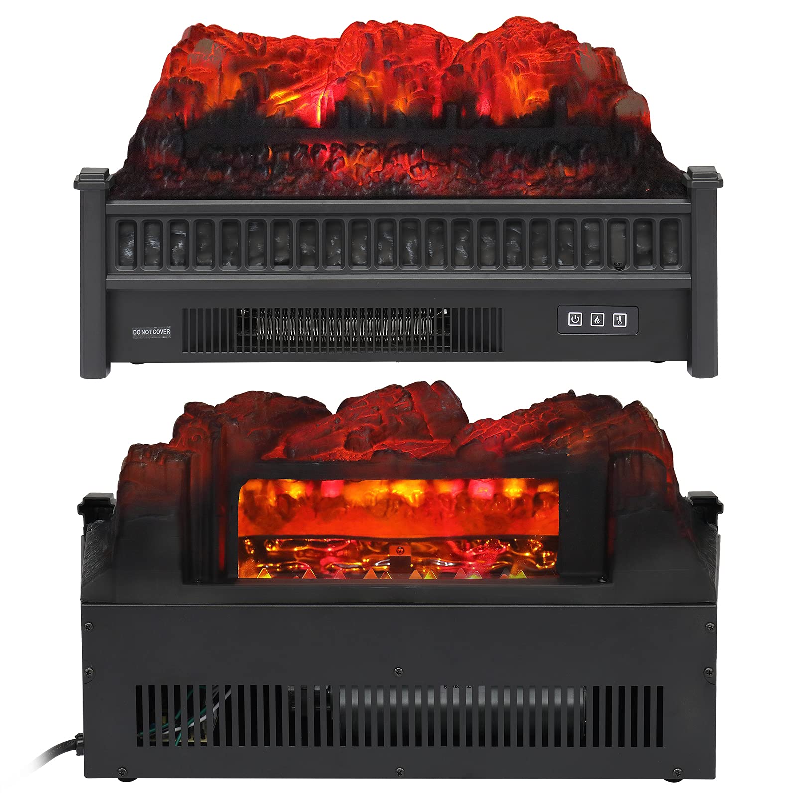 Tesmula 23 Inch Fake Wood Without Frame Embedded 1400W Single Color Electric Fireplaces, Fake Wood, Heating Wire, with Small Remote Control Black