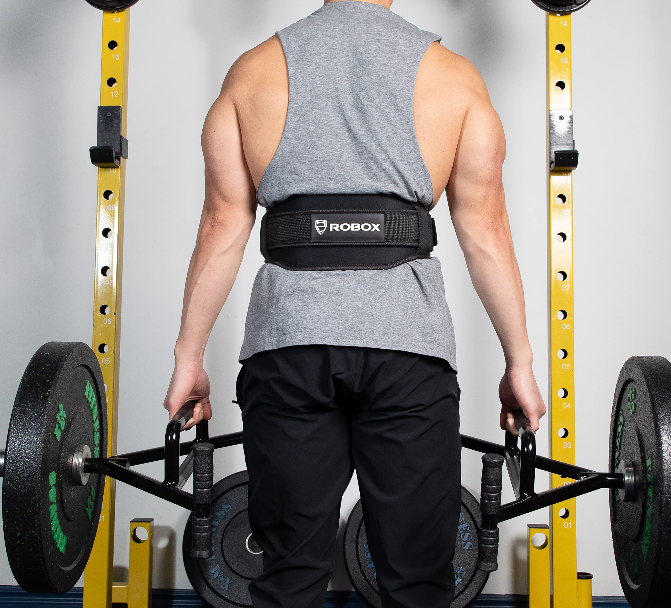 ROBOX Weight Lifting Belt, Gym, Back Support, Bodybuilding, Fitness, Training, Lumbar Support, Neoprene Workout Belt for Men and Women (Medium, Full Black)