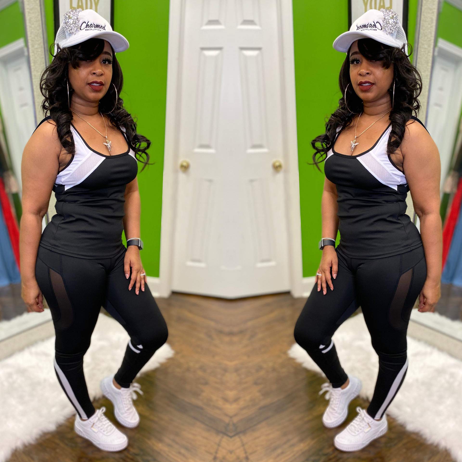 Women's Workout Sets Seamless Slim Fit 2 Piece Outfit Yoga Gym Clothes Set Sportwear Black M