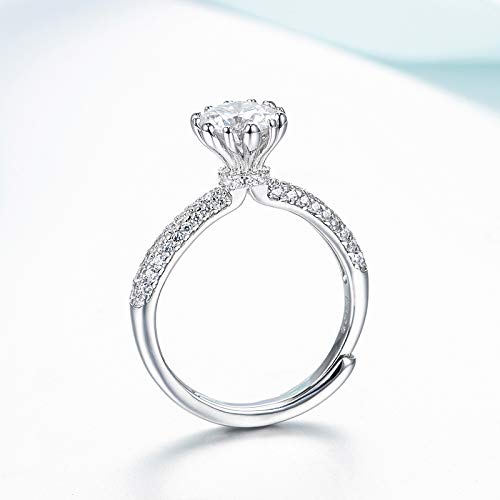 U/D Classic Solitaire Round Brilliant Moissanite Engagement Wedding Statement Ring 1 Carat Platinum Plated 925 Sterling Silver