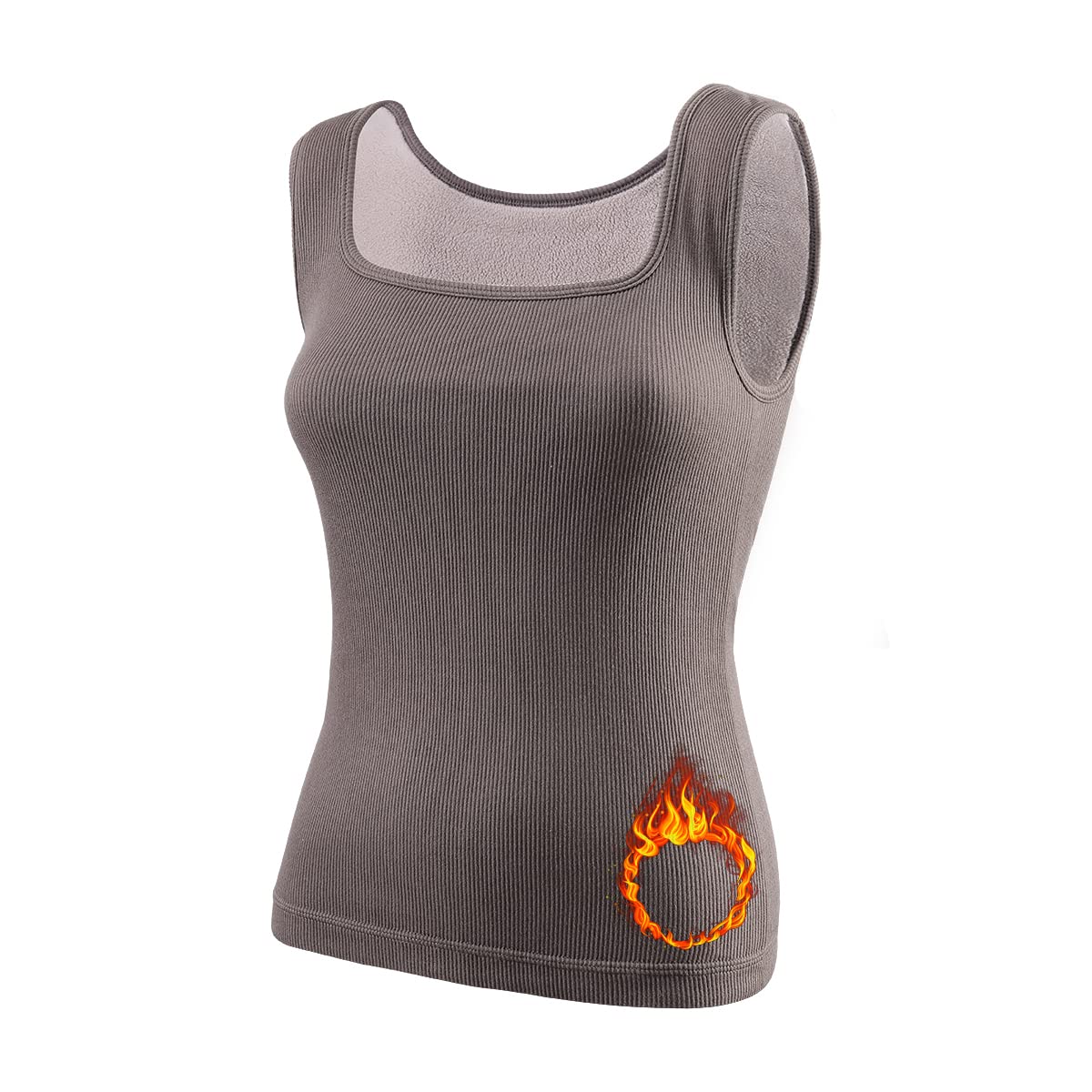 X-SNOW FALCON Women's Fleece Thermal Vest Cammy Shirt Sleeveless Camisole Basic Seamless Square Collar Thermal Vest Black