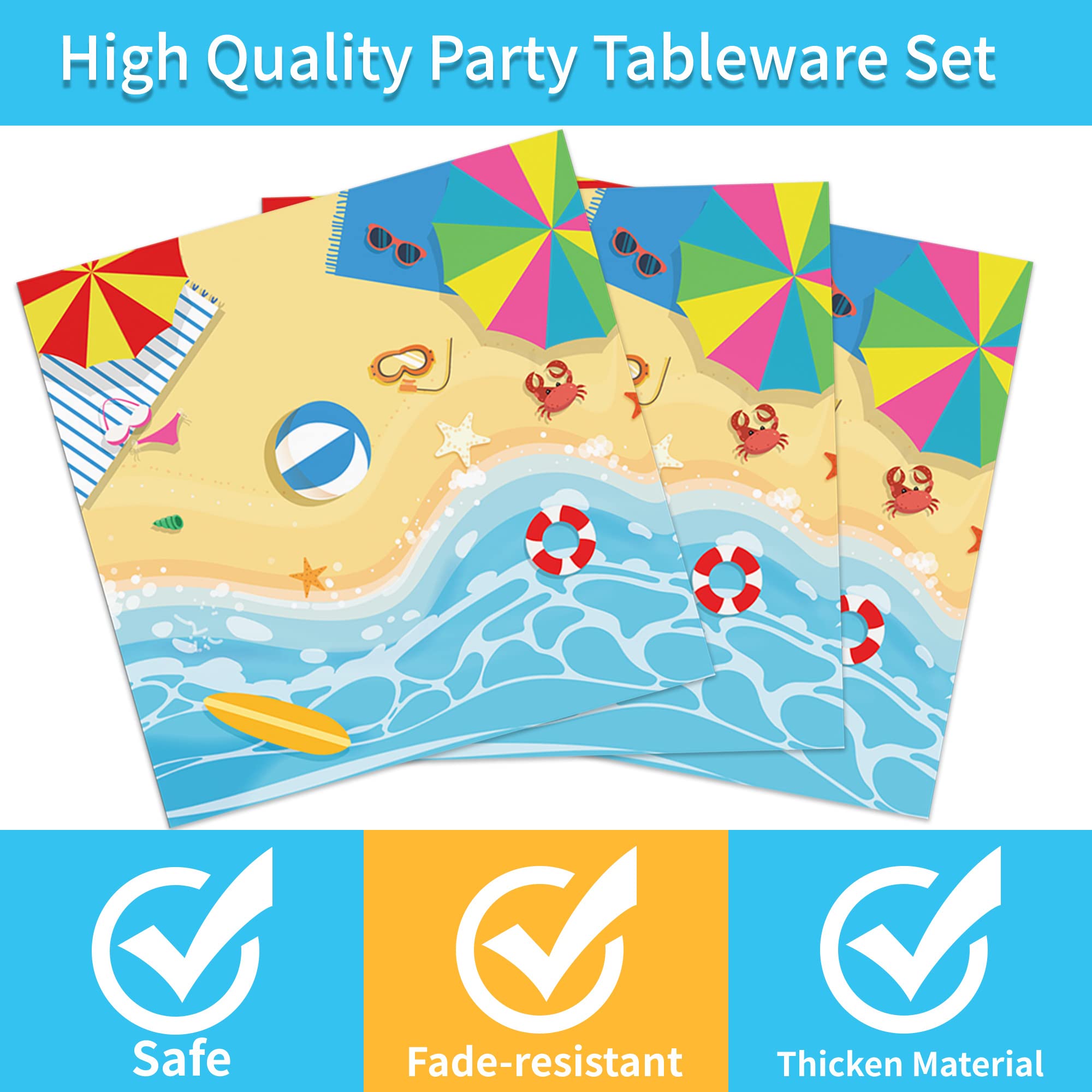 Oigco 96PCS Beach Party Supplies Summer Pool Plates Napkins Cups Tableware Set for Beach Birthday Party Decorations 24 Guests