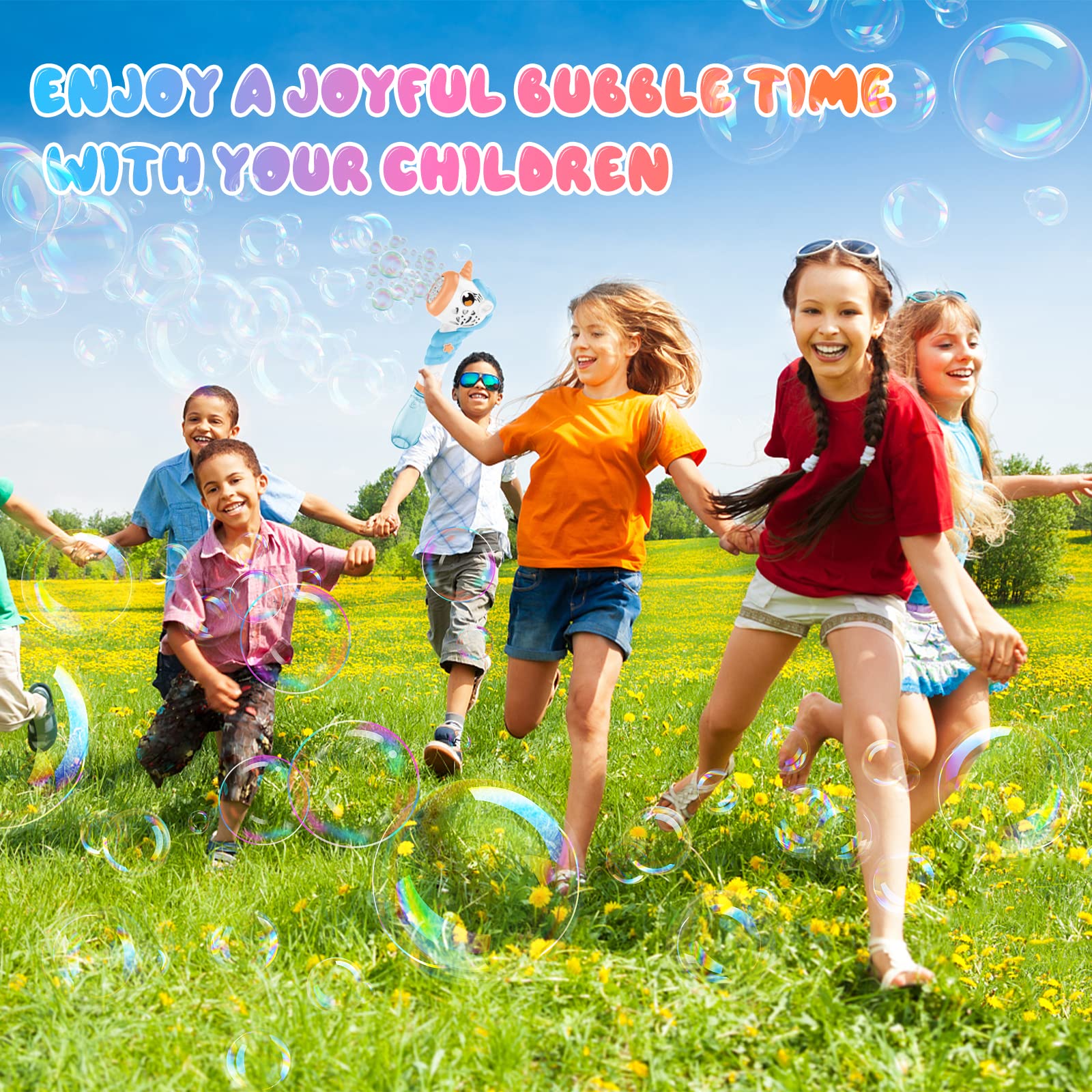 OUYOFI Automatic Bubble Wand for Kids,Chicks Bubble Machine for Toddler,Outdoor Bubble Toy for Age 3-5,Battery Operated Bubble Wand with LED Light & Music