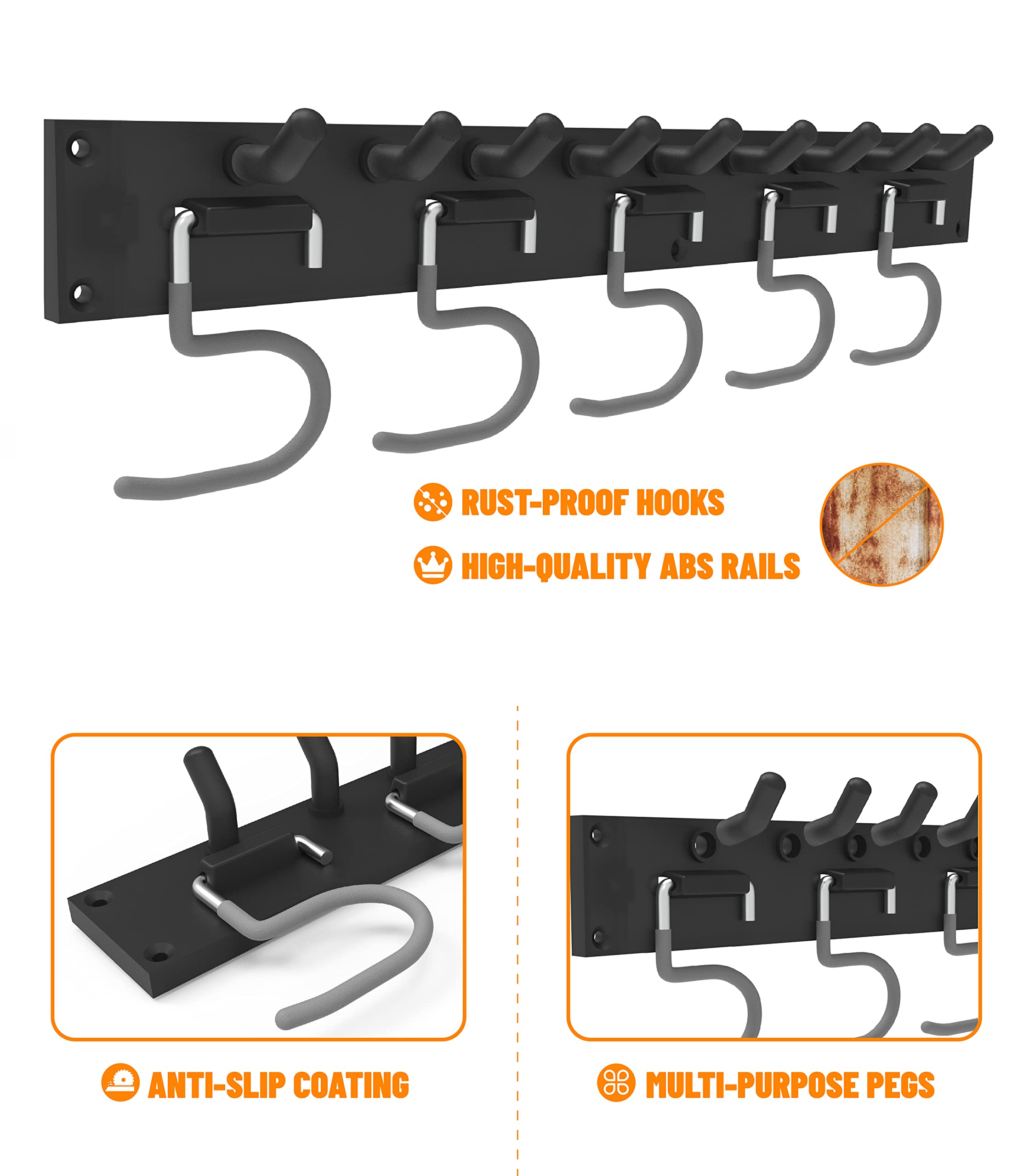 POETISKE Garage Tool Organizer Wall Mount 4PC, Garage Storage Shelving, Heavy Duty Wall Mount, 64" Extendable Racks, Ideal Hooks for Hanging Garden Tool, Mop Shovel Kitchen Yard Storage