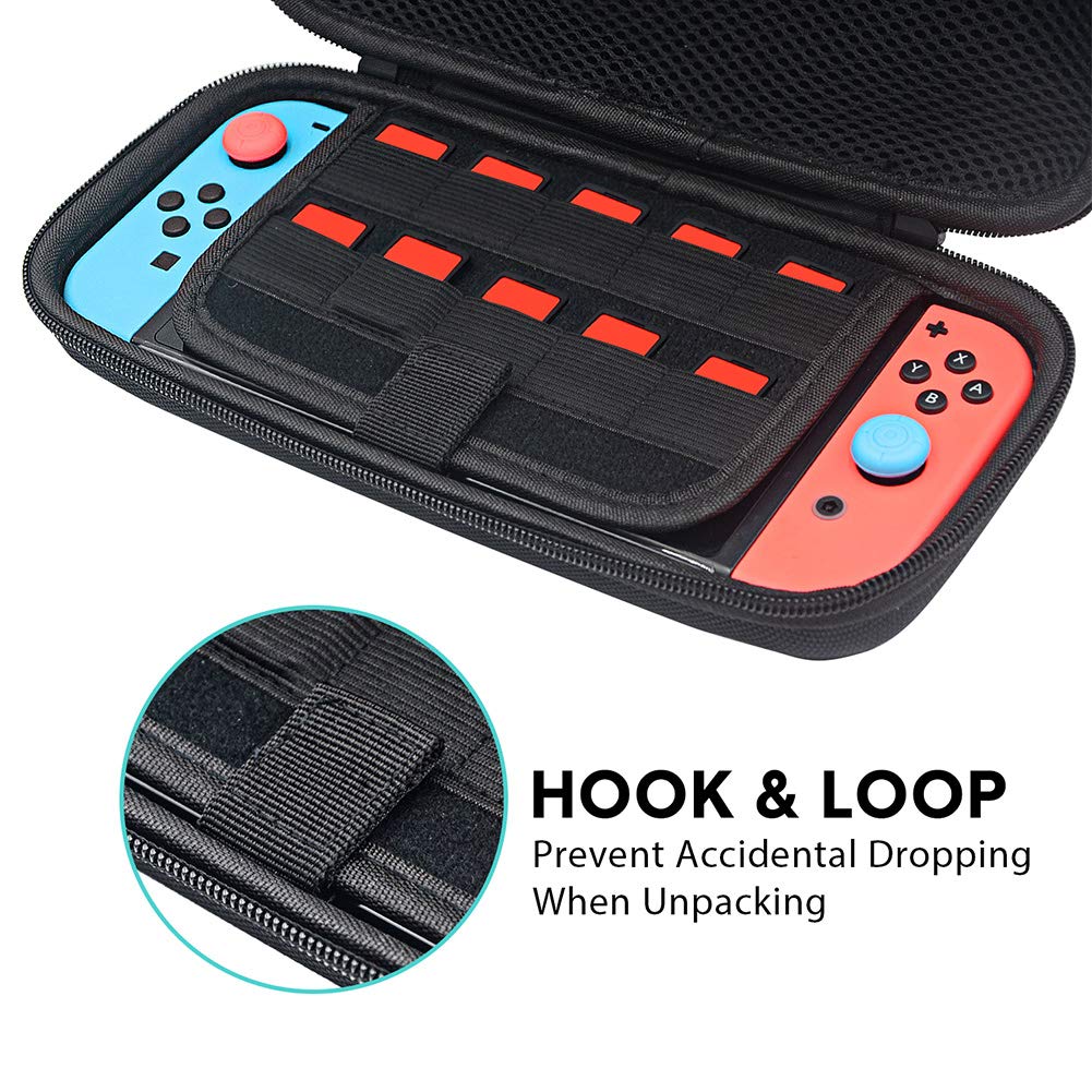 SPERVS Carrying Case for Nintendo Switch, Portable Carry Cases ; Storage with 20 Game Cartridges Hard Shell Pouch for Nintendo Switch Console & Accessories, Switch Travel Case (Black)