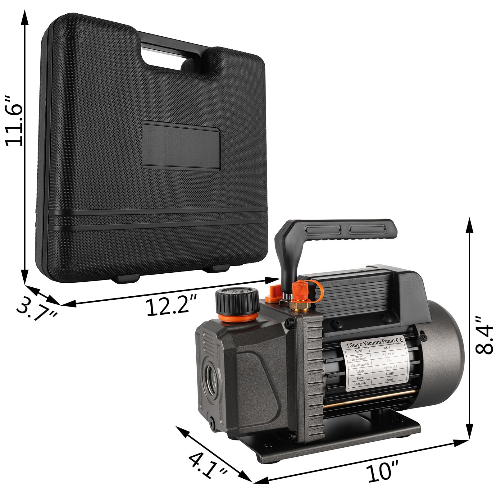 SHZOND Vacuum Pump 3.5CFM 1/4HP Single Stage Air Vacuum Pump HVAC with R134A R410A Kit AC A/C Manifold Gauge Set