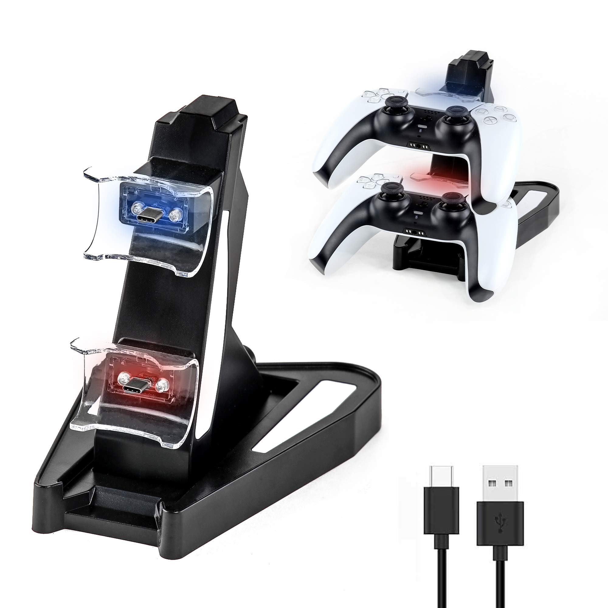RHOTALL PS5 Controller Charger Station, Charging Dock Station for Playstation 5 DualSense Controller, Dual USB Fast Charging Station & LED Indicator