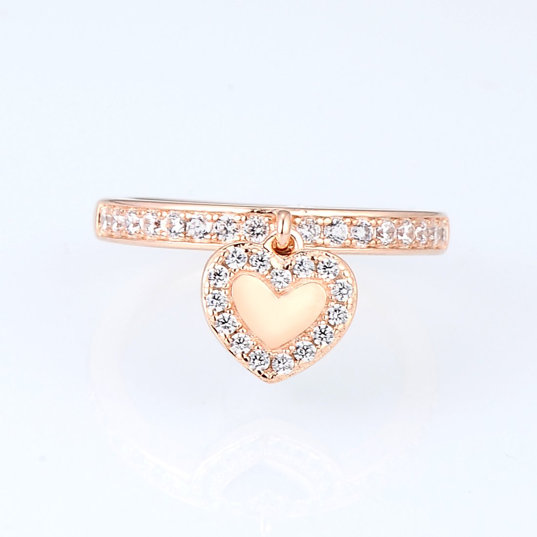 Santuzza 925 Sterling Silver Dangle Heart Ring White Cubic Zirconia Jewelry for Women (6, Rose Gold Plated)