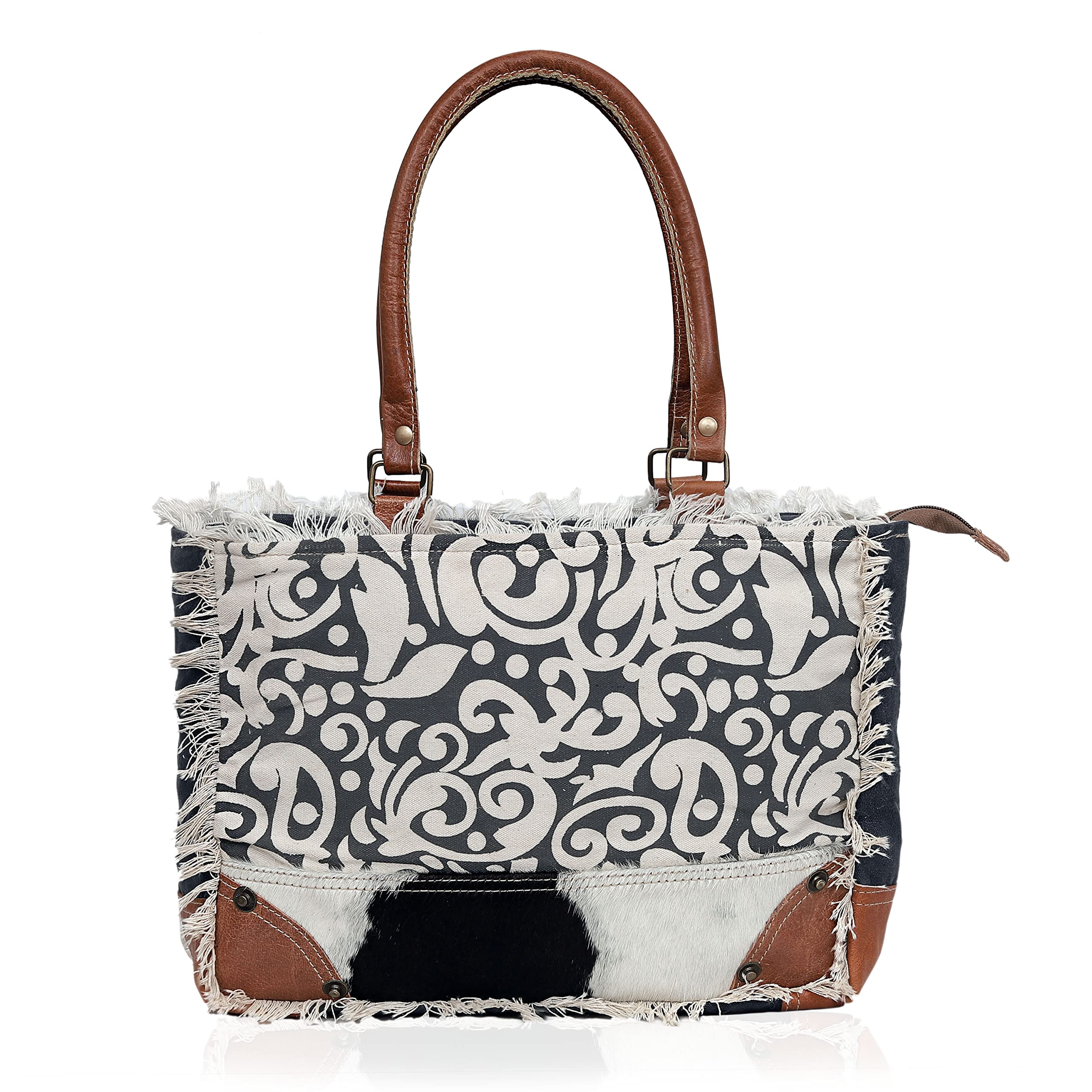 Upcycled Canvas & Leather Shoulder Bag Tote Crossbody Purse for Work Leather Tote Bag Classic Women Canvas Tote Bag (style 1)