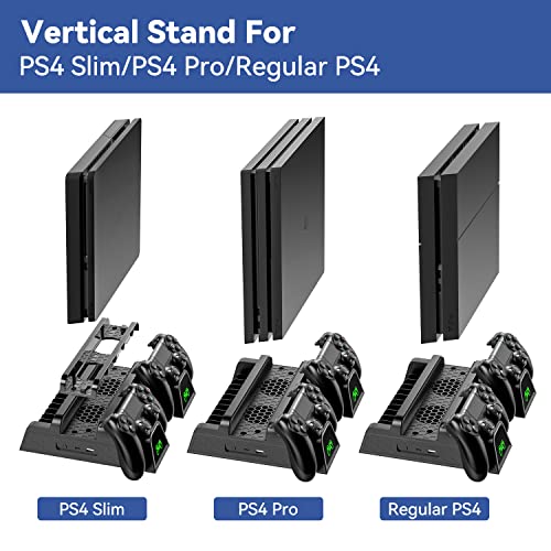 OIVO PS4 Stand Cooling Fan Station for Playstation 4/PS4 Slim/PS4 Pro, PS4 Pro Vertical Stand with Dual Controller EXT Port Charger Dock Station and 12 Game Slots