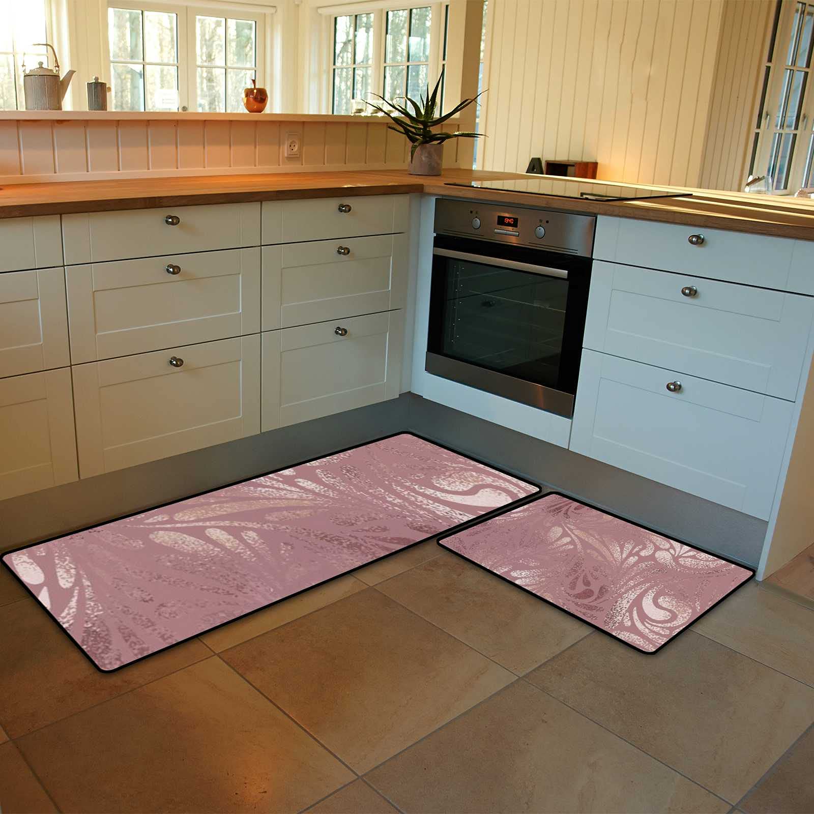 ZKLZI Kitchen Rugs Kitchen Mats for Floor 2 Pieces Rose Gold Pink Kitchen Mat Set Non Slip Soft Absorbent Coral Velvet Washable Kitchen Rug Set 17.7×29.1Inch + 17.7×58.2Inch