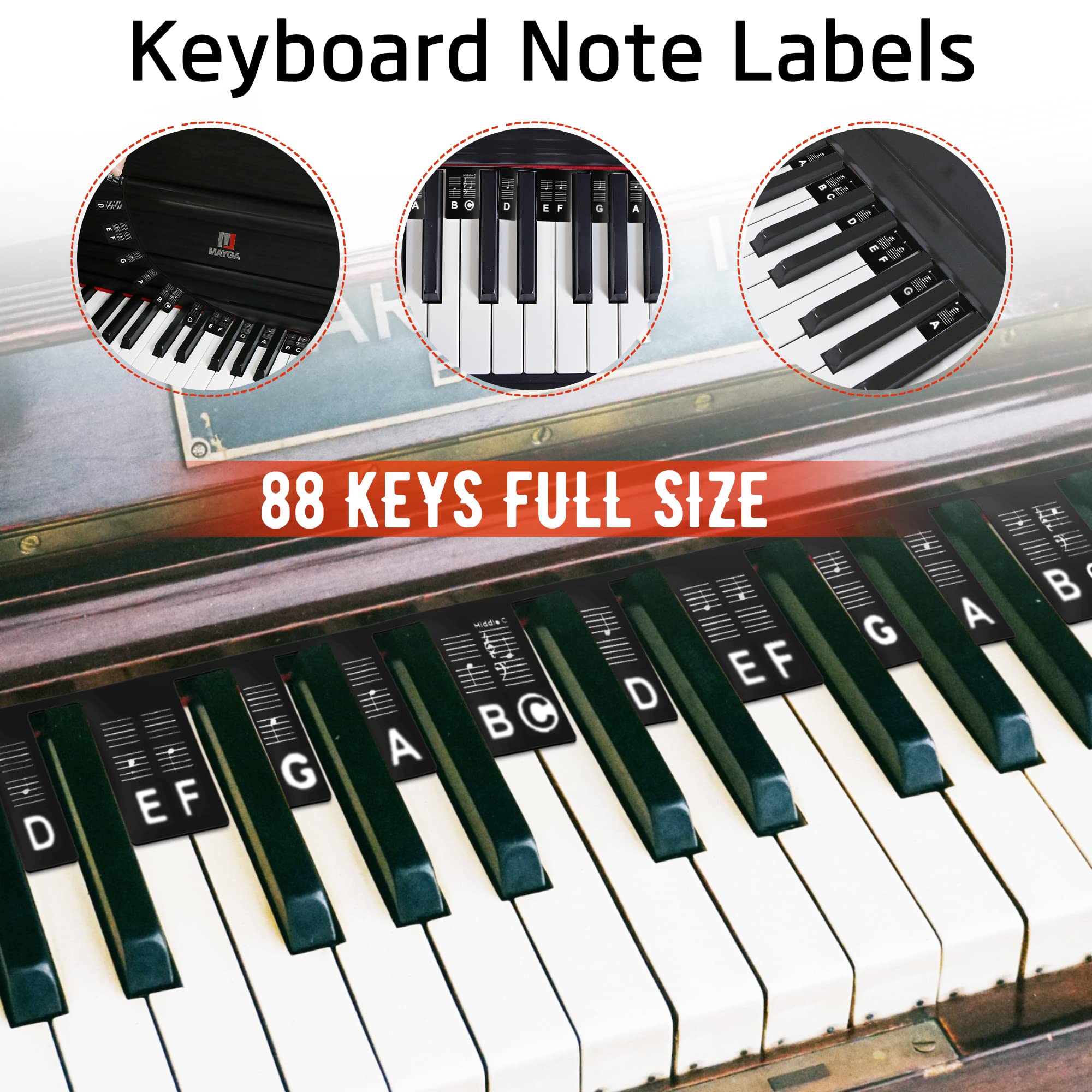 YUBIRD Removable Piano Keyboard Note Labels - Piano Keyboard Stickers, Piano Notes Guide Removable, Silicone Piano Key Labels Removable for Beignner,88 Keys Full Size, Comes with Box(Classic Blackļ¼