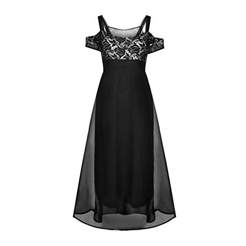 Women Plus Size Cold Shoulder Swing Dress Flower Lace High Waisted Dress Straps Maxi Dress