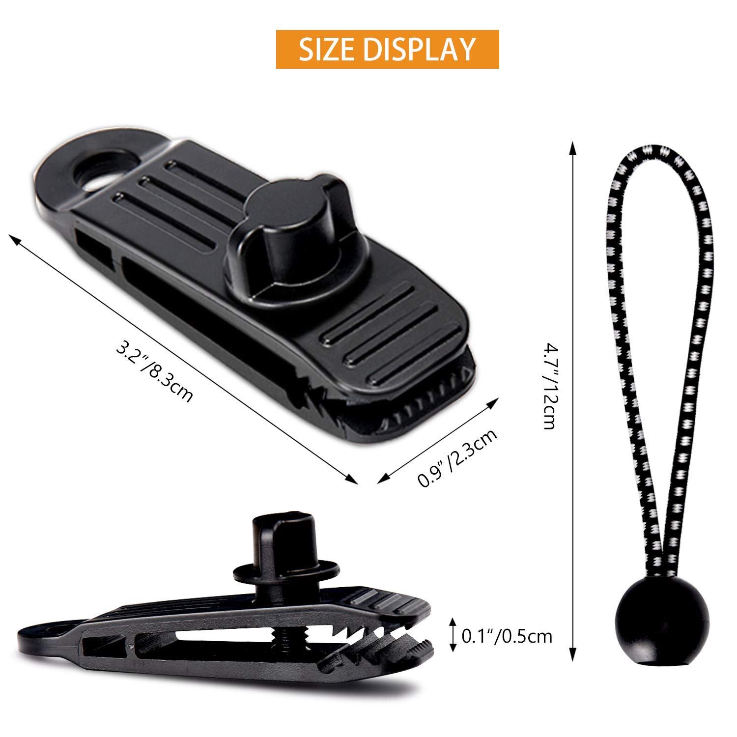 TOBWOLF 12PCS Tarp Clips & 12PCS Ball Bungee Cords, Heavy Duty Windproof Awning Clamp Grip, Tarp Clamps Lock Grip Tent Clamps for Tarps, Tent Tighten Lock Grip for Outdoors Camping