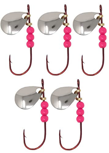 Tooth Shield Tackle Ice Fishing Deadstick Charmer Hook Tip-Up Rig / Tip Down Hook Rig Walleye Crappie Perch Jig [Red Pink] 5 Pack (Hook Size: 4)