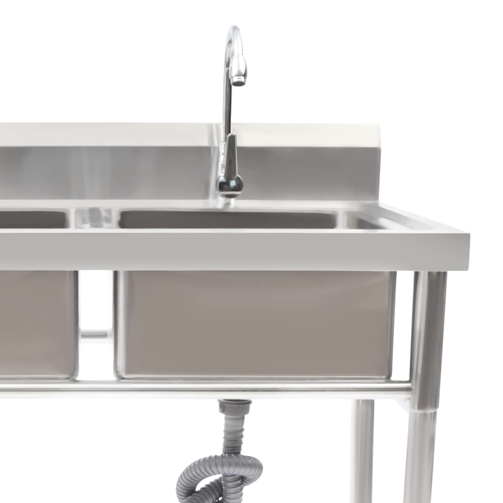 PaNeTnya Free Standing Double Bowl Sink,Commercial Stainless Steel Kitchen Sink,2 Compartment Utility Sink with Faucet for Garage,Restaurant,Kitchen,Laundry Room