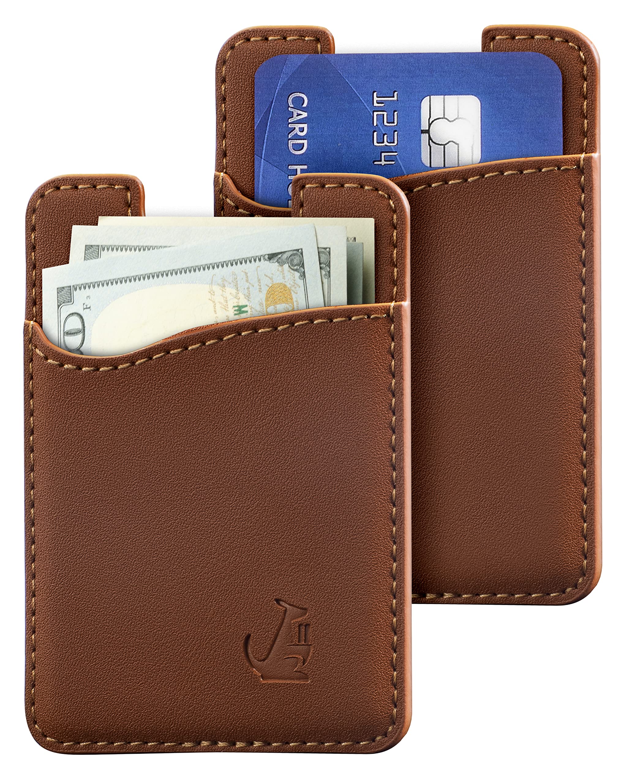 Wallaroo Wallets Slim Leather Card Holder Wallet - Brown, Minimalist, Thin, Front Pocket, Genuine Leather Credit Card Holder for Easy Work and Travel