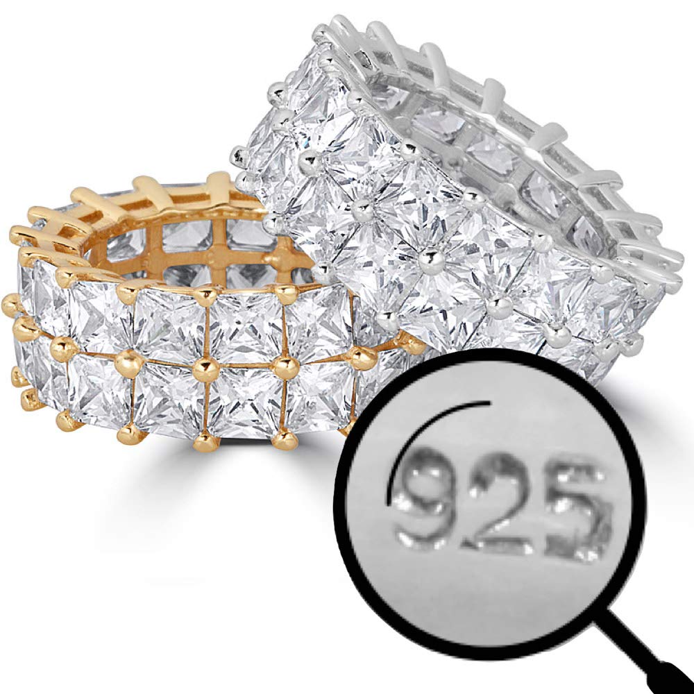 Real Solid 925 Silver His Or Hers Tennis Ring - Wedding Band Or Hip Hop Pinky Ring Looks - Iced Out Baguette Princess Cut CZ Eternity (sterling-silver, 11)