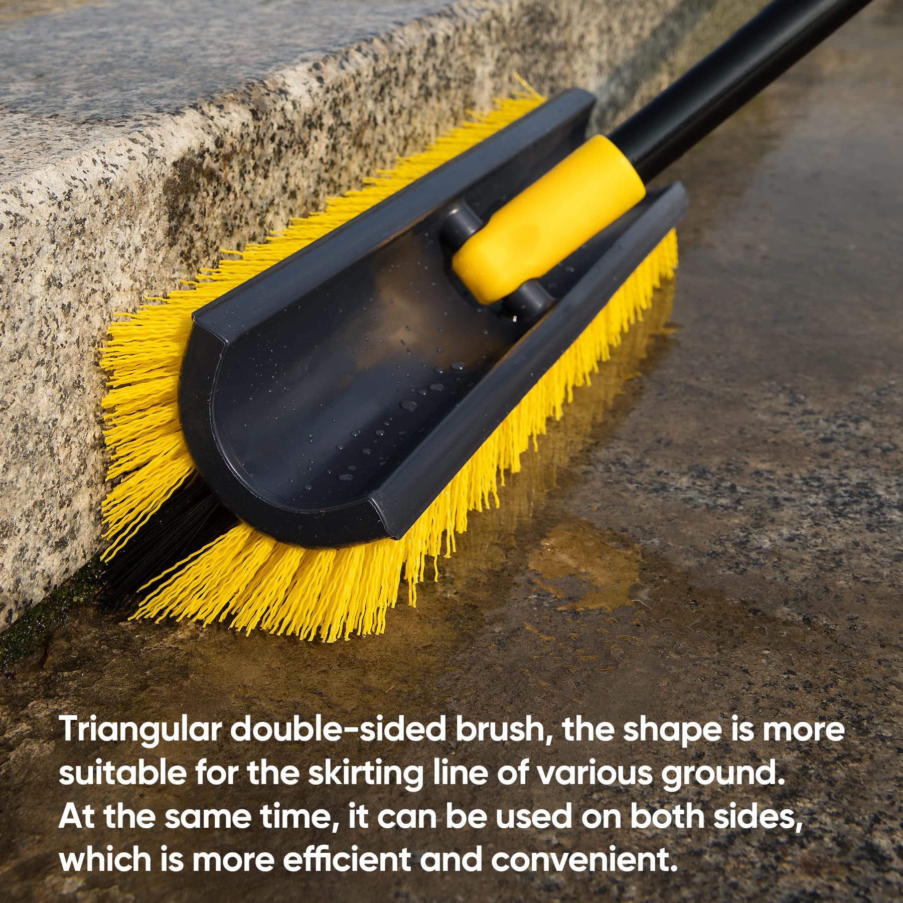 Yocada Double-Sided Floor Scrub Brush Triangle Brush Corner Crevice Cleaning Brush Heavy Duty Stiff Bristle 65.5" for Cleaning Patio Bathroom Garage Kitchen Wall Deck Tub Tile