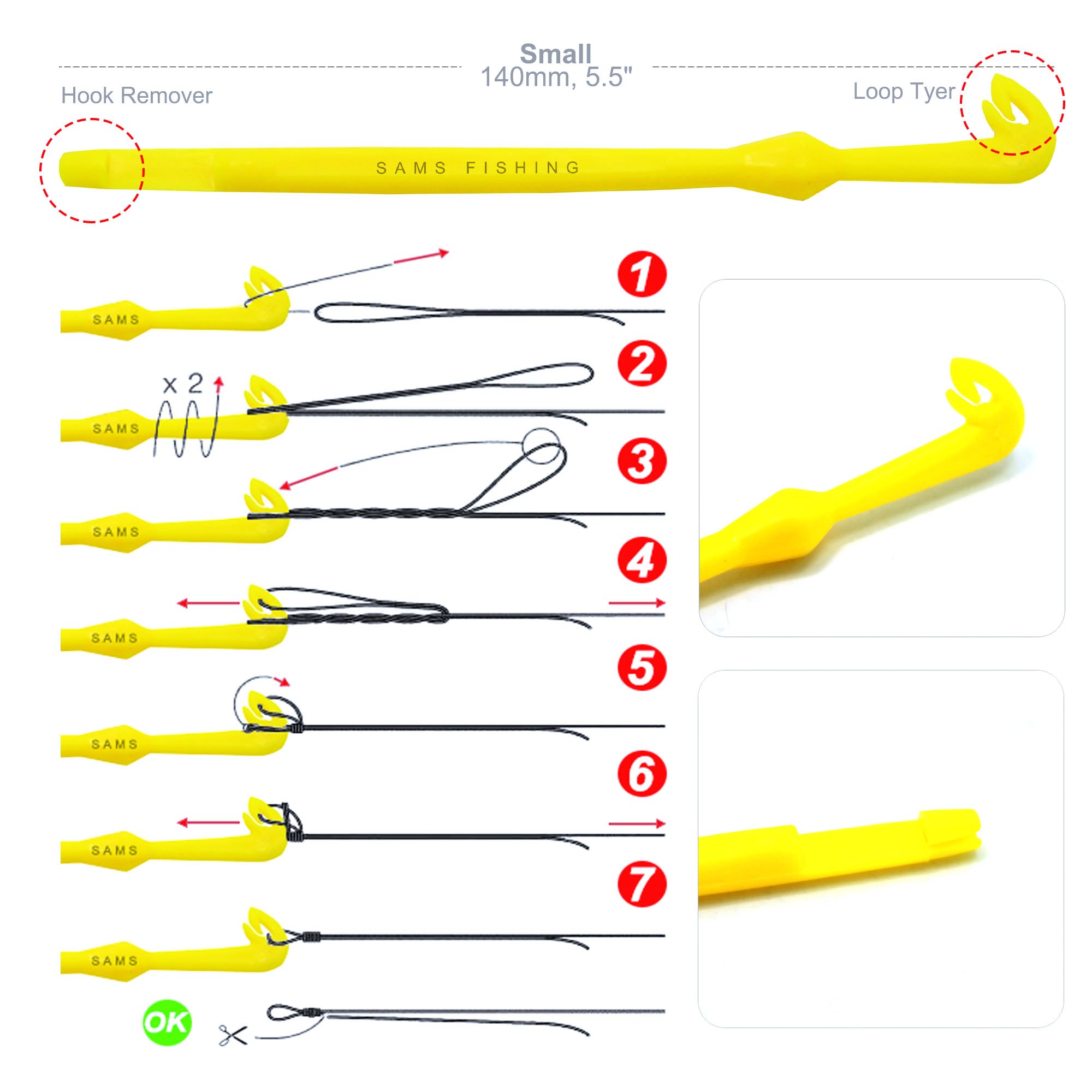 SAMSFX Fishing Magnum Knot Tying Tool and Loop Tyer with Zinger Retractor Combo Fly Fishing Angler Accessories (Silver Knot Tool with Retractor & Loop Tyer)