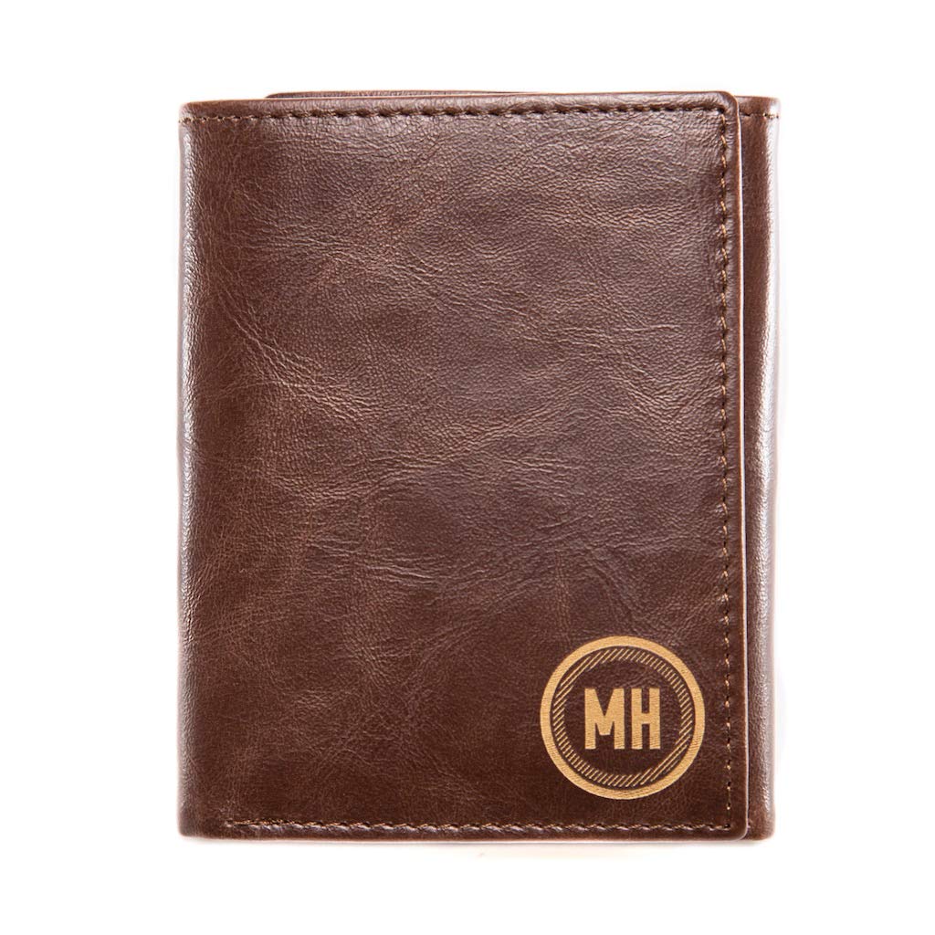 Swanky Badger NEW Personalized Wallet β Trifold Wallet (Brown Circle)