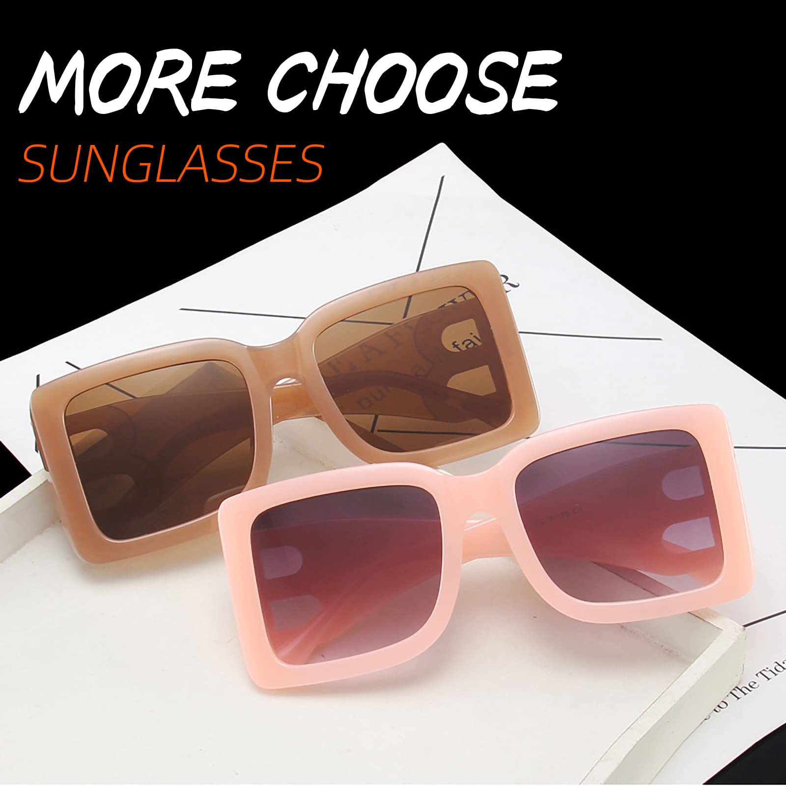 YQVIE 6 Pack Oversized Square Sunglasses Bulk for Women Men Trendy Gold B Frame Big Sun Glasses UV400 Protection (General B)